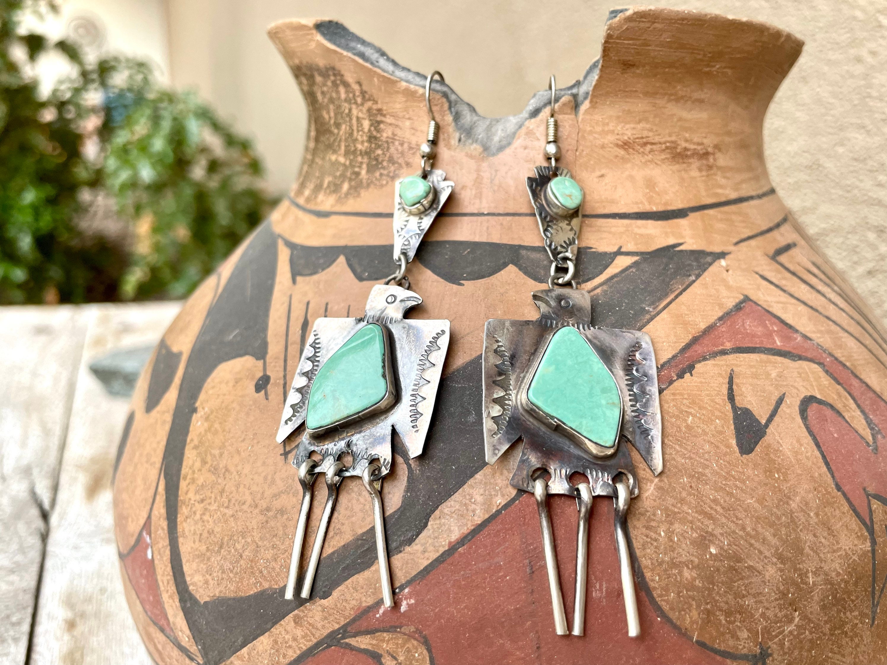 Navajo Vernon Begay Stamped Silver Turquoise Thunderbird Dangle ...