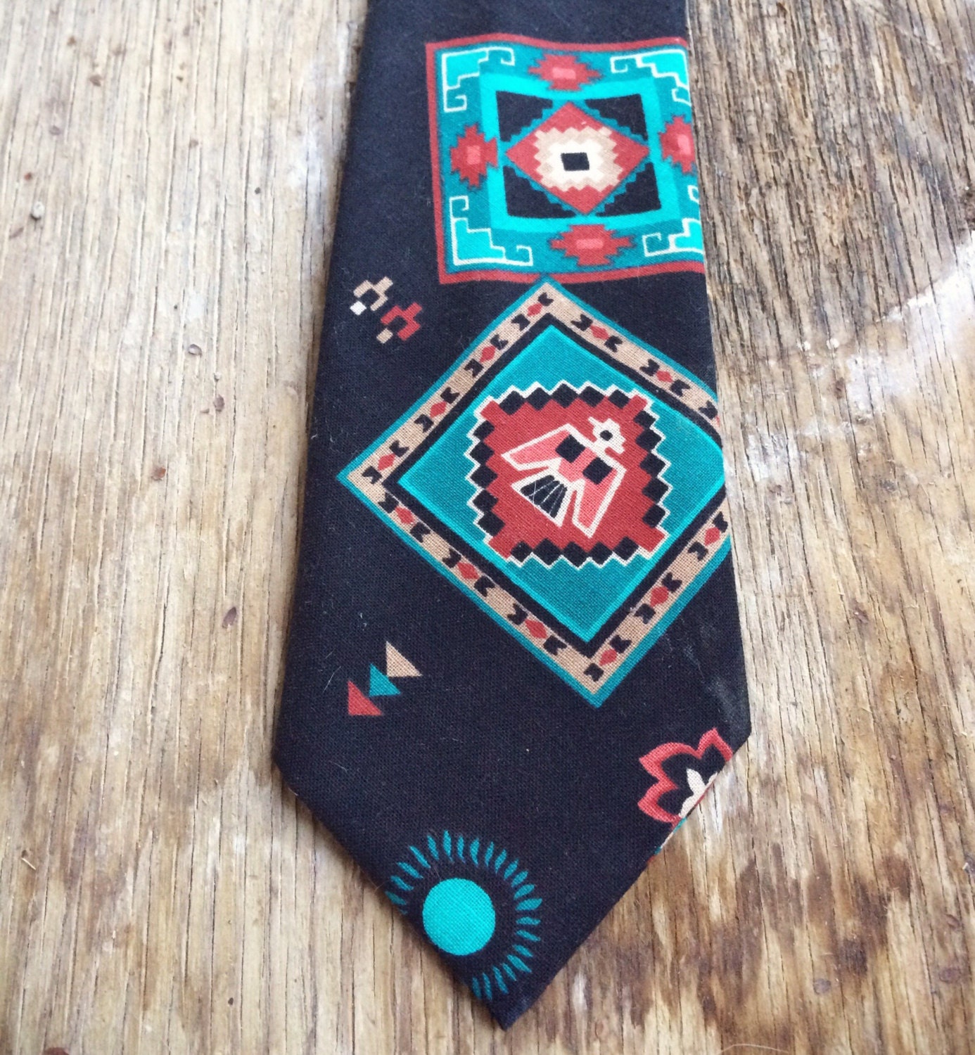 Vintage Southwest tie thunderbird design black turquoise necktie ...