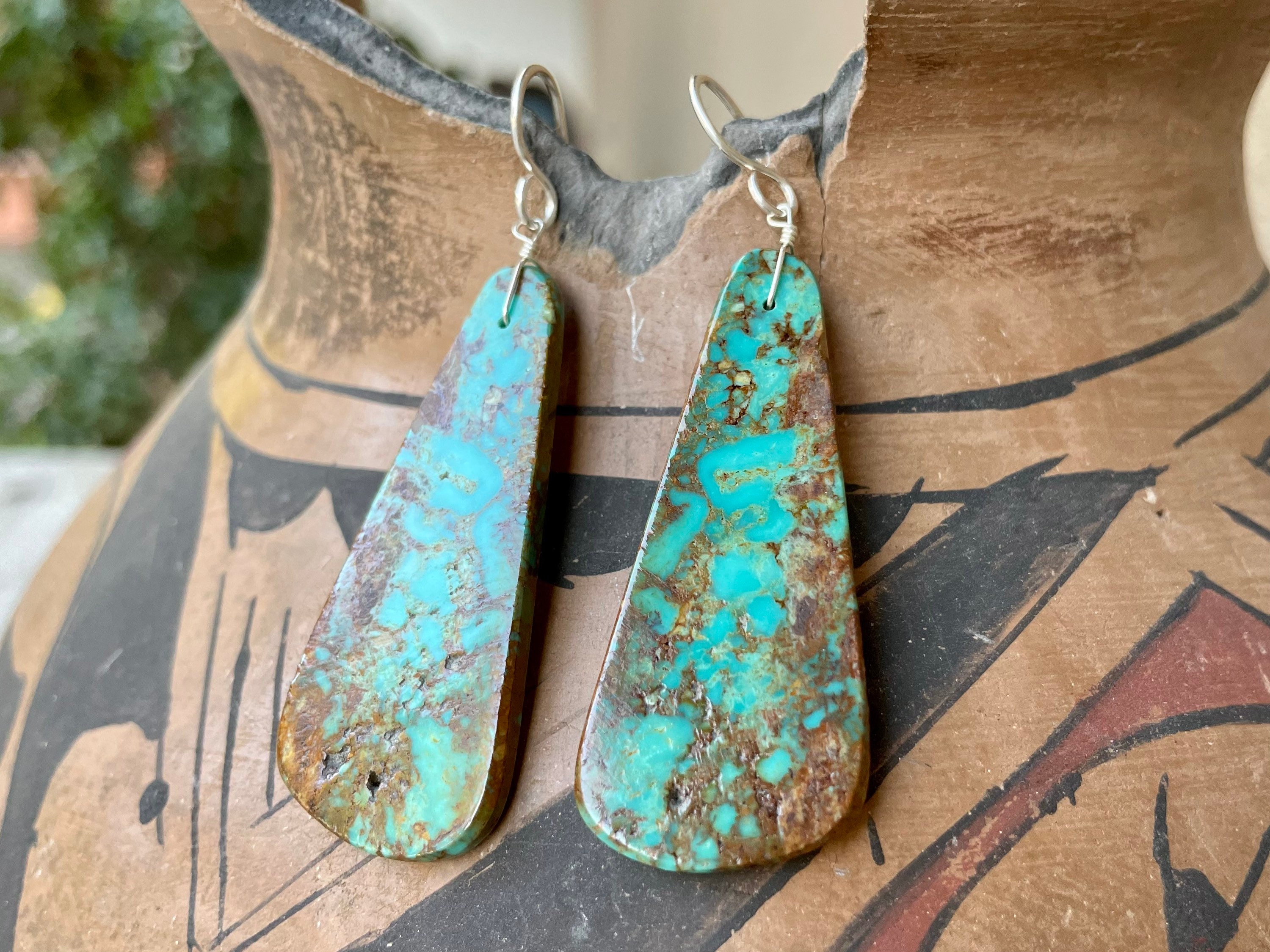 Slab Matrixed Turquoise Earrings, Native American Indian Jewelry Santo ...