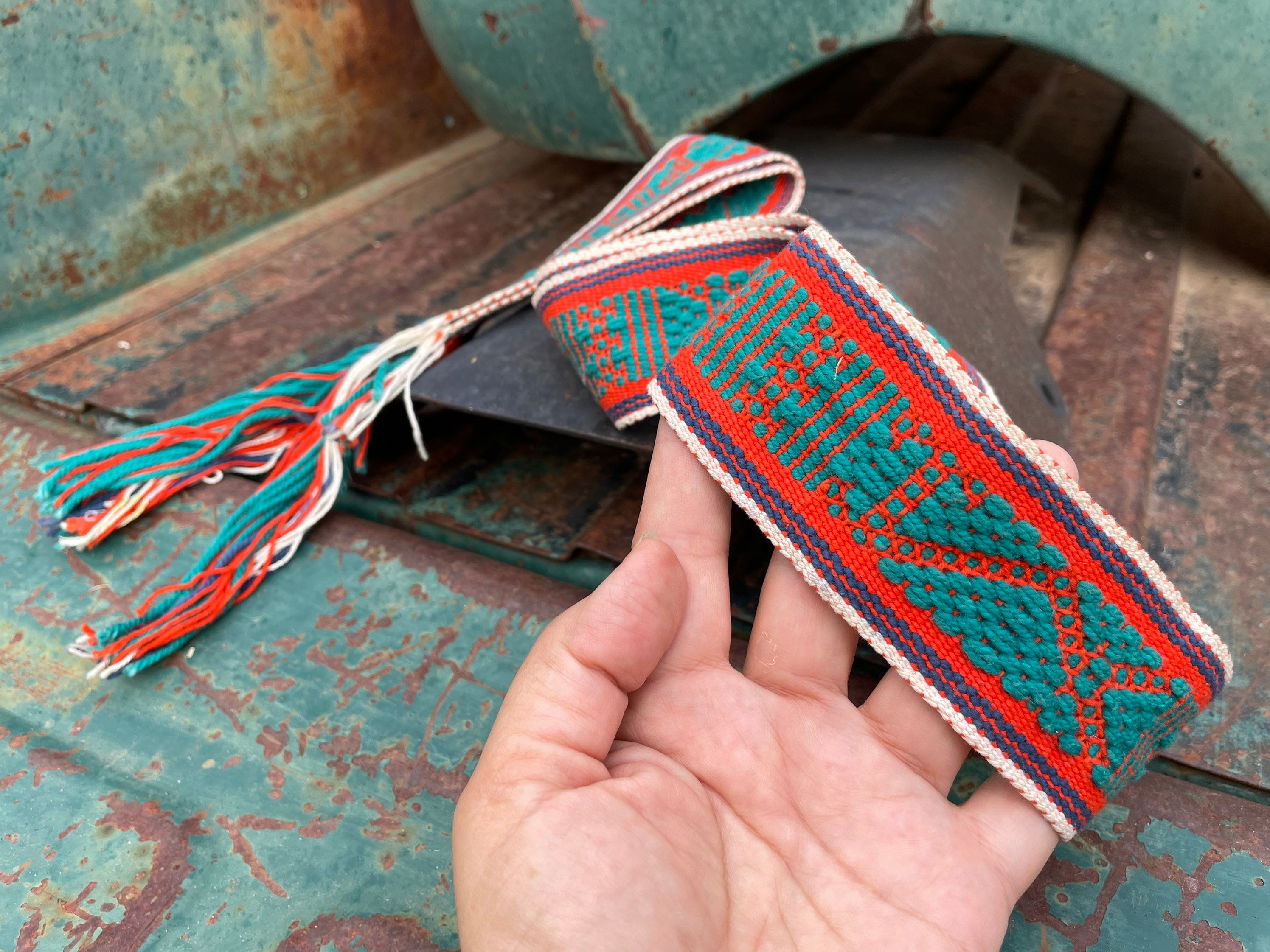 Mexican Woven Faja Belt Orange and Green Approx. 46 Long, Wrap Sash ...