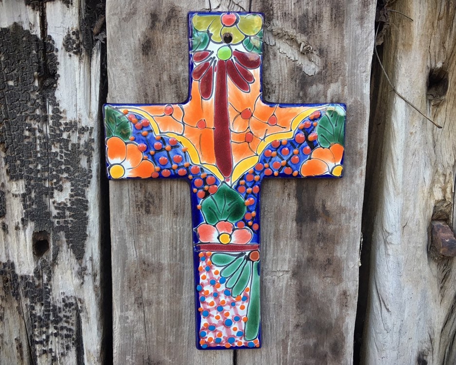 Vintage 8 x 11.5 Talavera Ceramic Cross Wall Hanging, Mexican Pottery ...