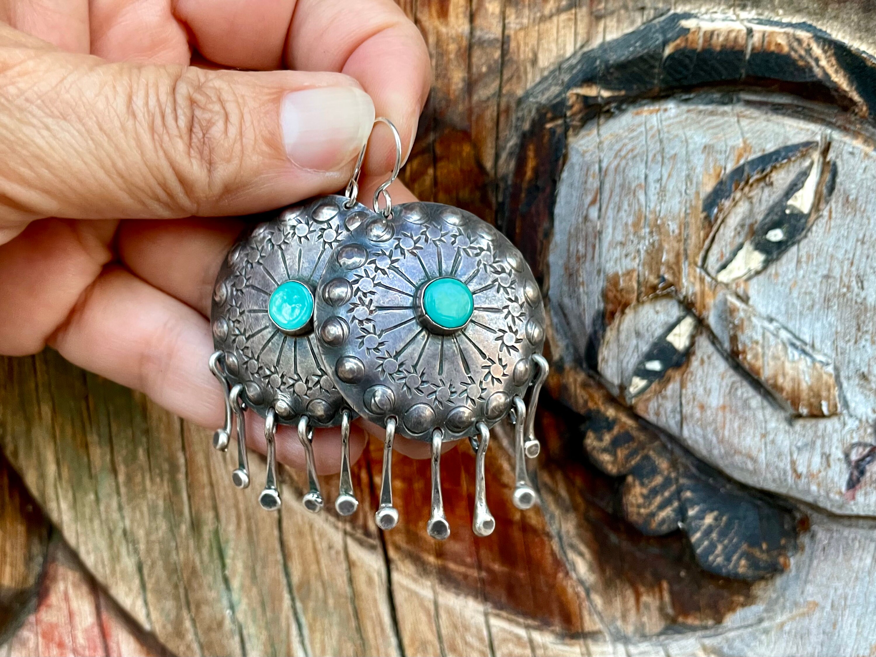 Vintage Turquoise Sterling Silver Concho Post Earrings with Dangles ... Vintage Turquoise Sterling Silver Concho Post Earrings with Dangles ...
