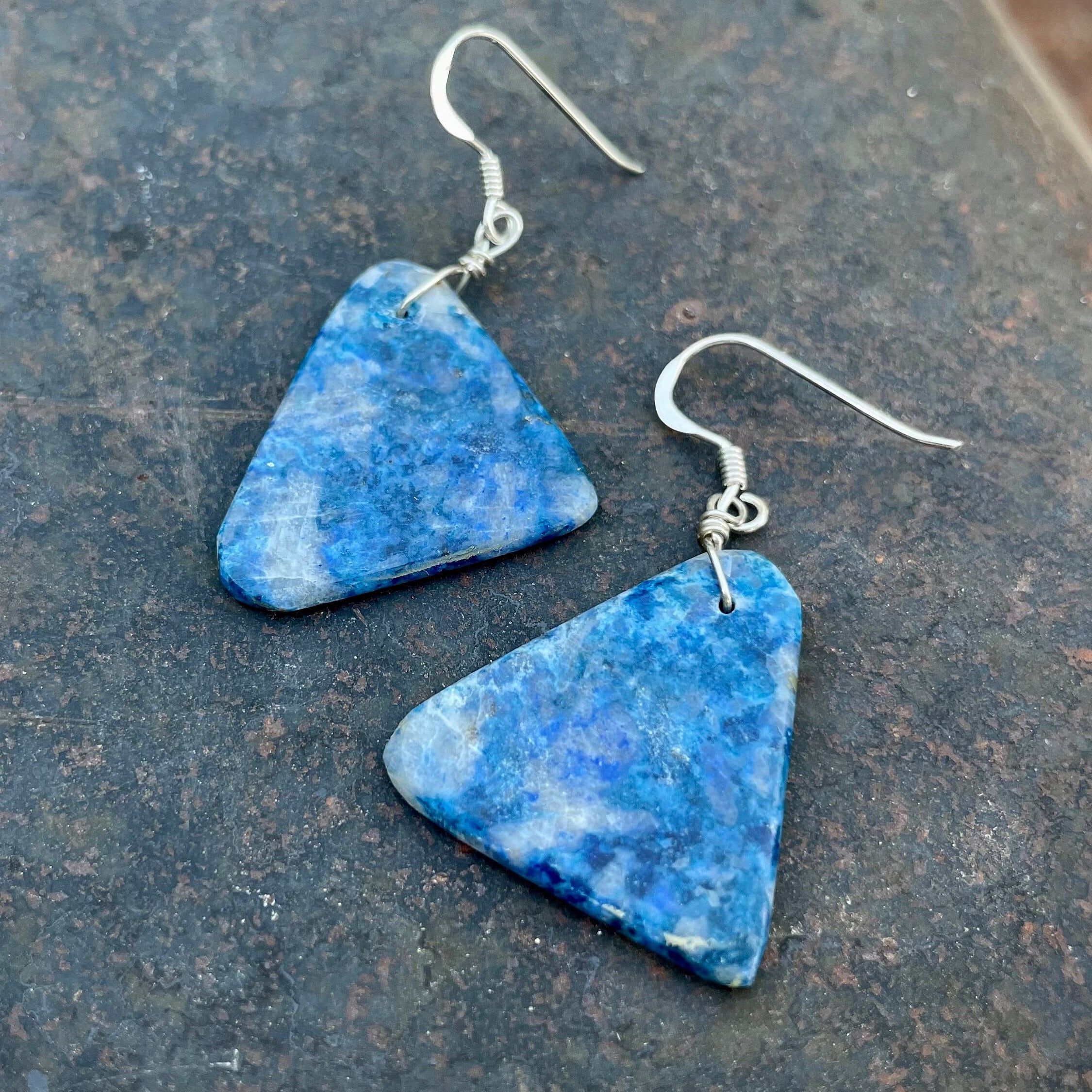 Medium-Small Denim Lapis Slab Earrings by Santo Domingo Ray Lovato ...