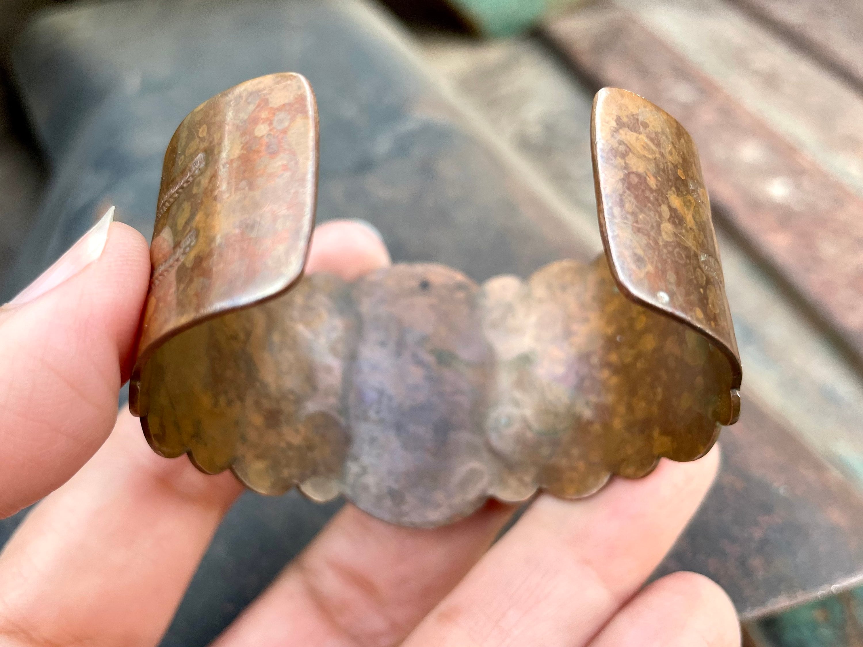 Fred Harvey Era Stamped Copper Cuff Bracelet with Silver Thunderbird ...