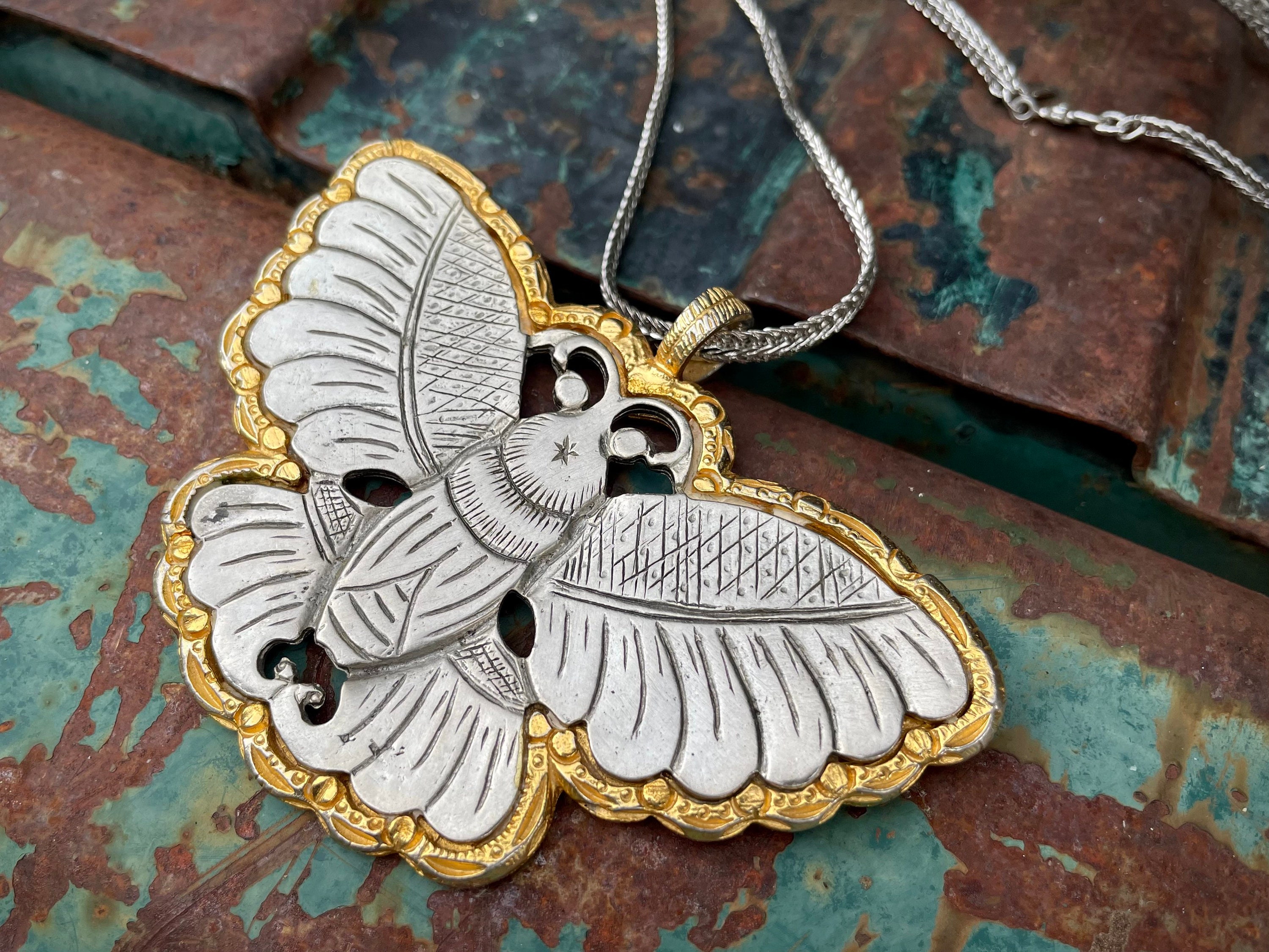 Rare Kenneth Jay Lane Moth Pendant Circa 1960s 1970s Gold and Silver ...