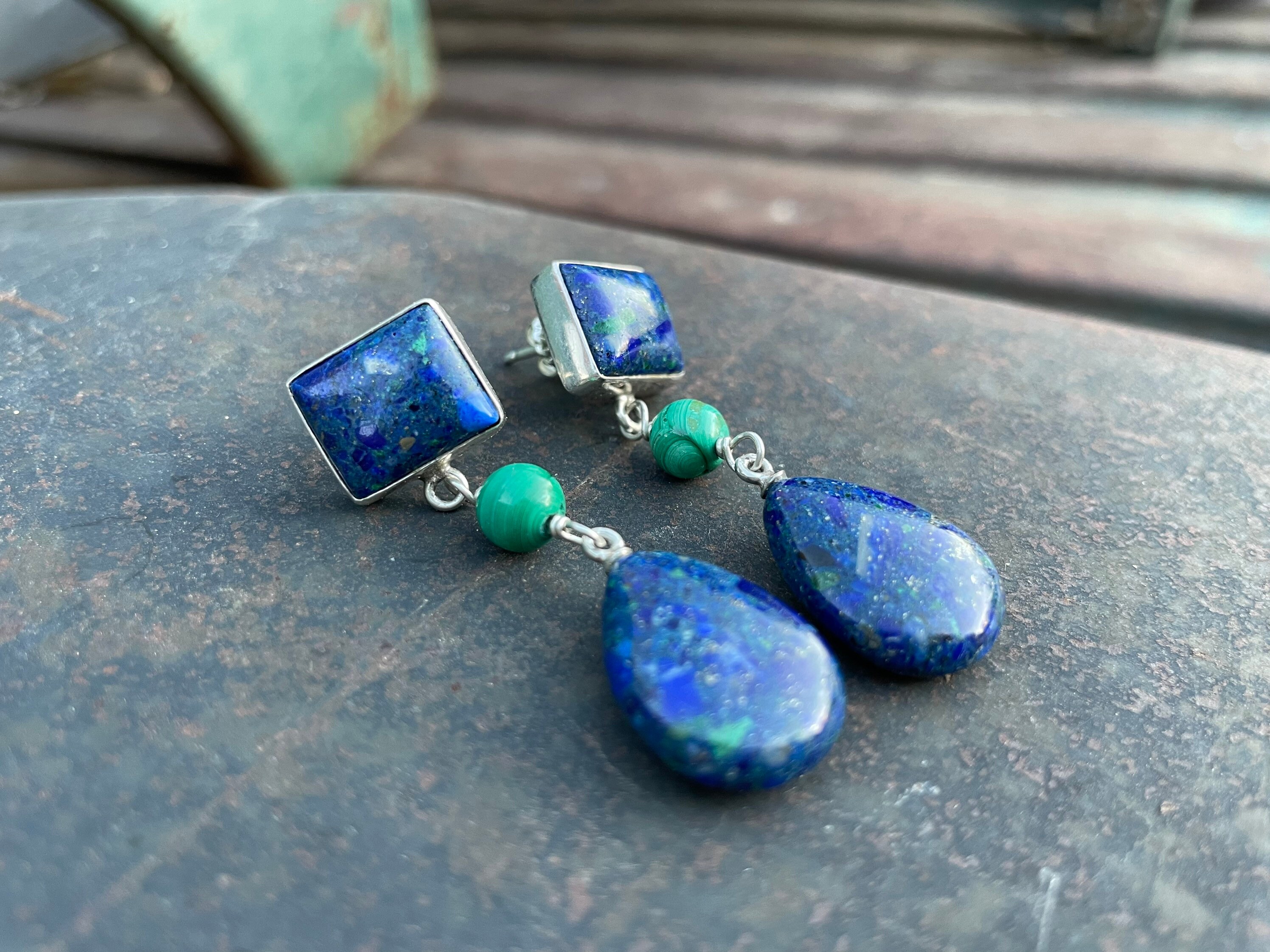 Blue Green Azurmalachite and Malachite Dangle Earrings for Women ...