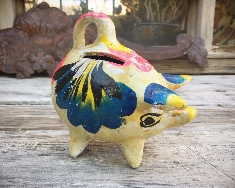 Vintage Mexican Pottery Souvenir Piggy Bank, Clay Pig Breakable Coin ...
