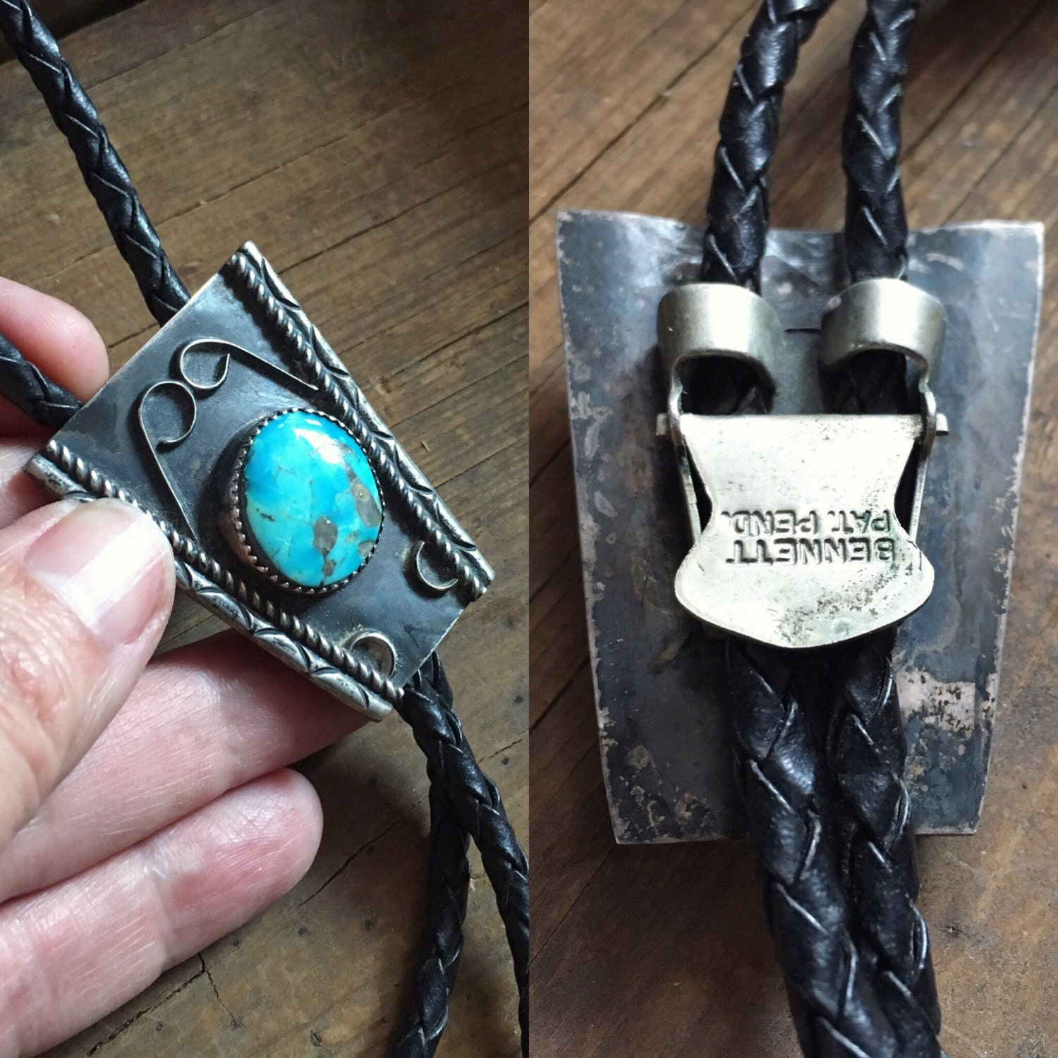 Vintage turquoise silver bolo tie, unisex Western tie, Old Pawn ...