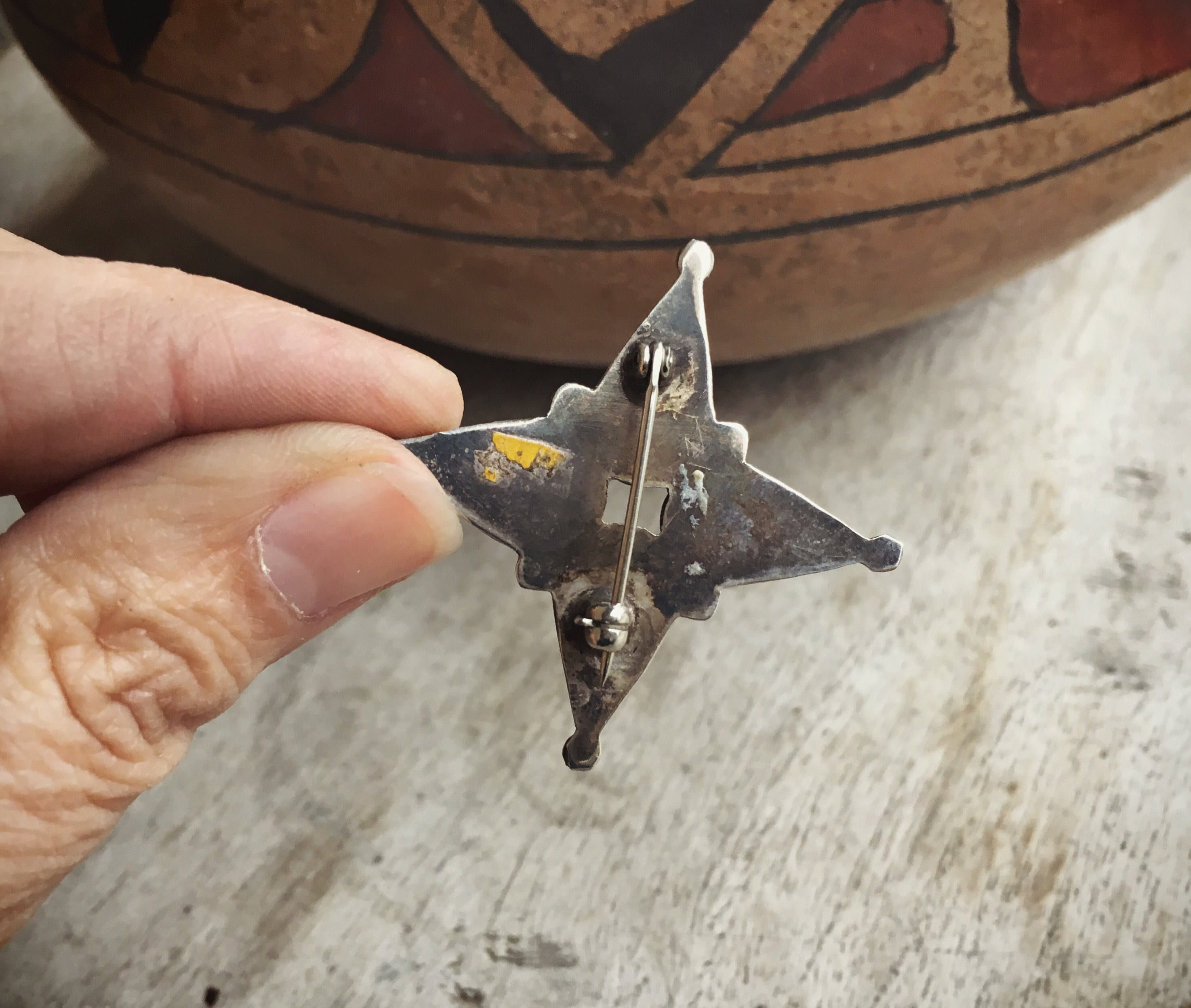Silver Turquoise Cross Star Brooch, Old Pawn Native American Indian ...