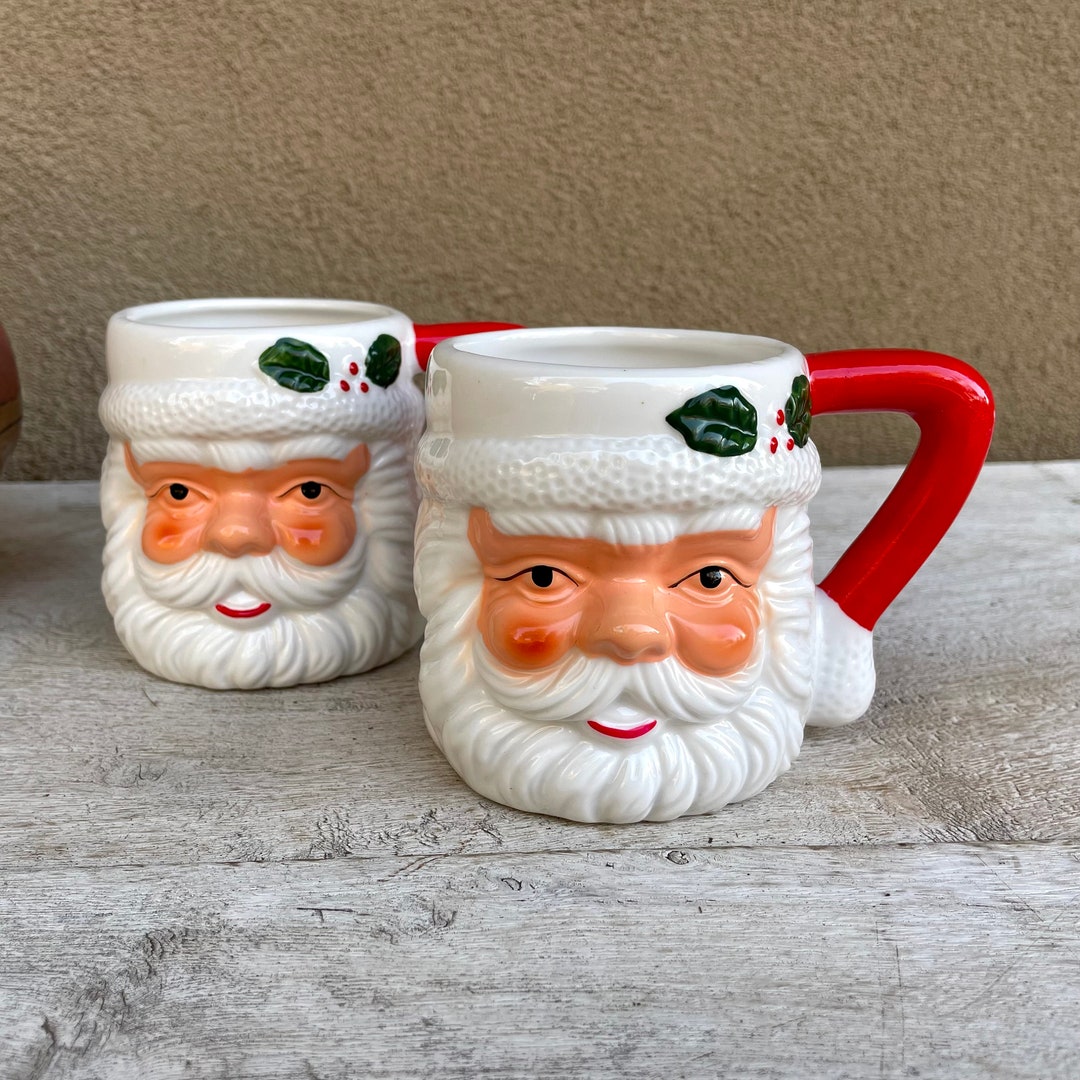 Pair of Vintage Santa Claus Face Coffee Cups, Christmas Decorations ...