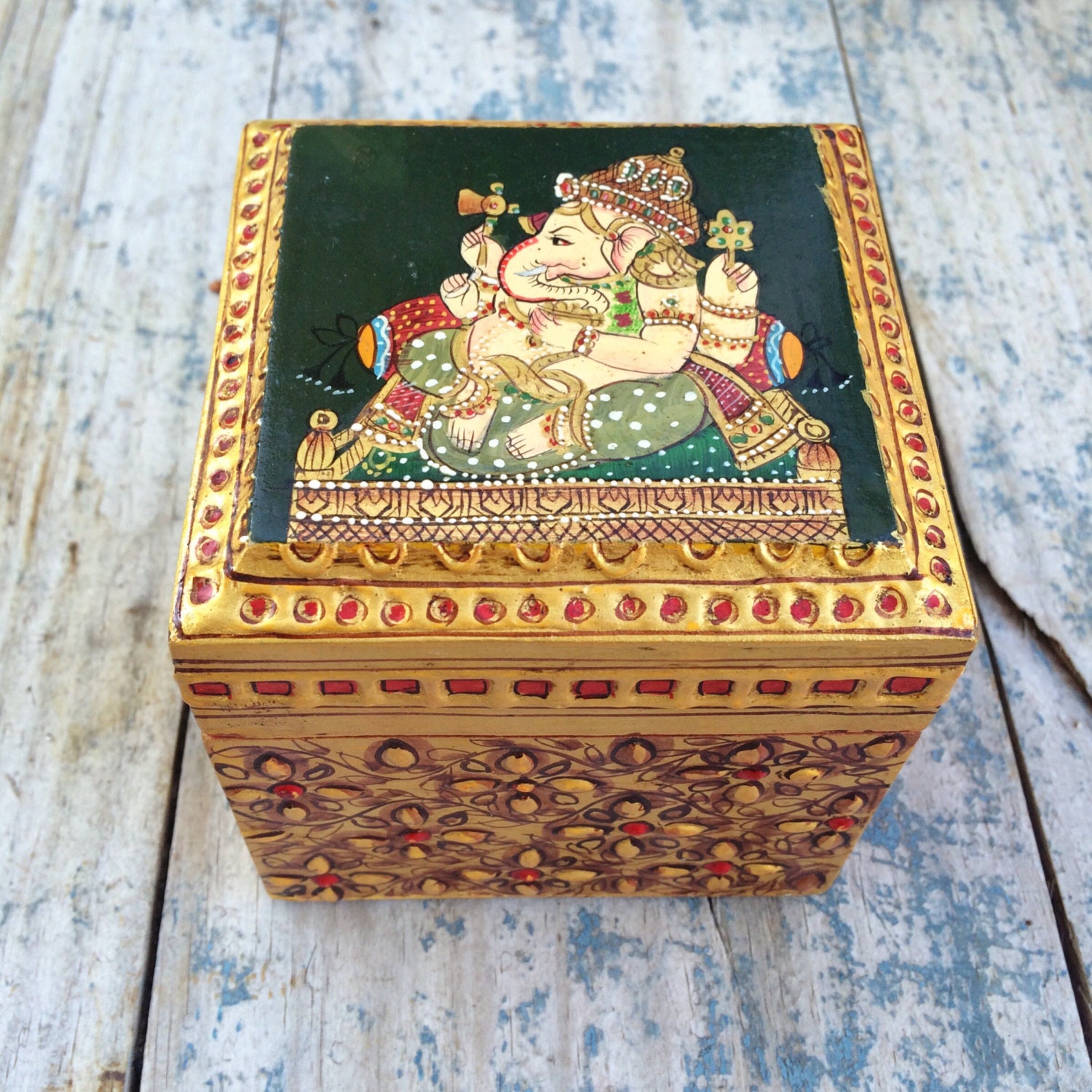 Vintage Lord Ganesh Elephant Trinket Box Bohemian Decor Ganesha Art