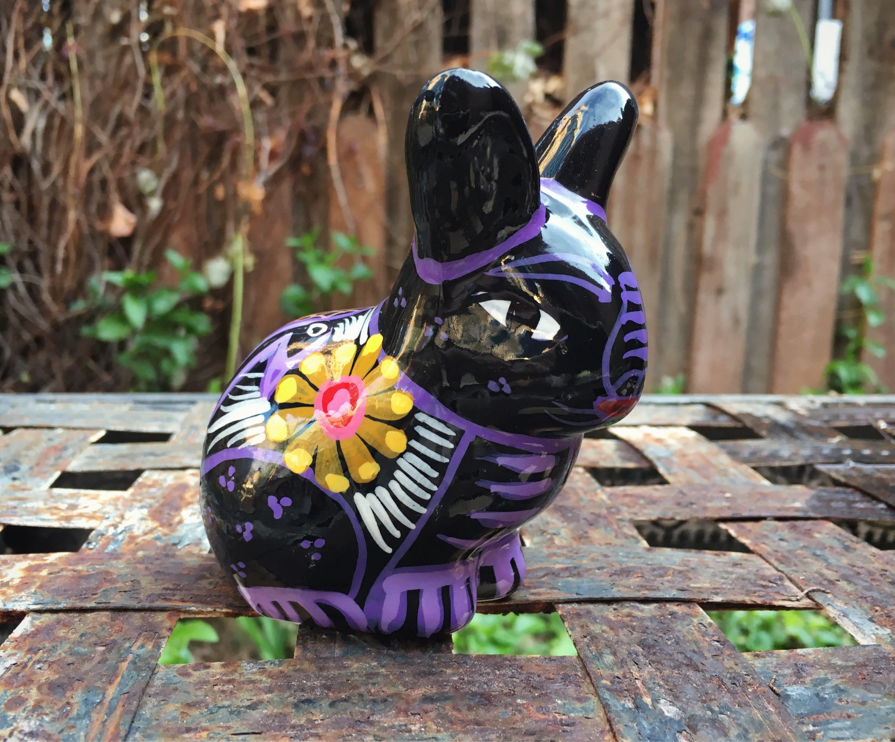 Mexican Pottery Bunny Figurine Colorful Folk Art, Ceramic Rabbit Lover ...