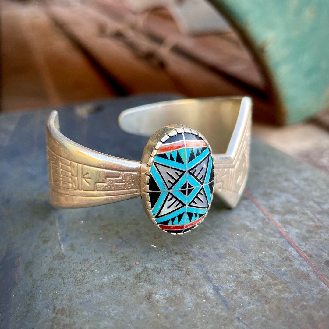 Vintage Roderick and Marilyn Tenorio for Relios Turquoise Inlay Cuff ...
