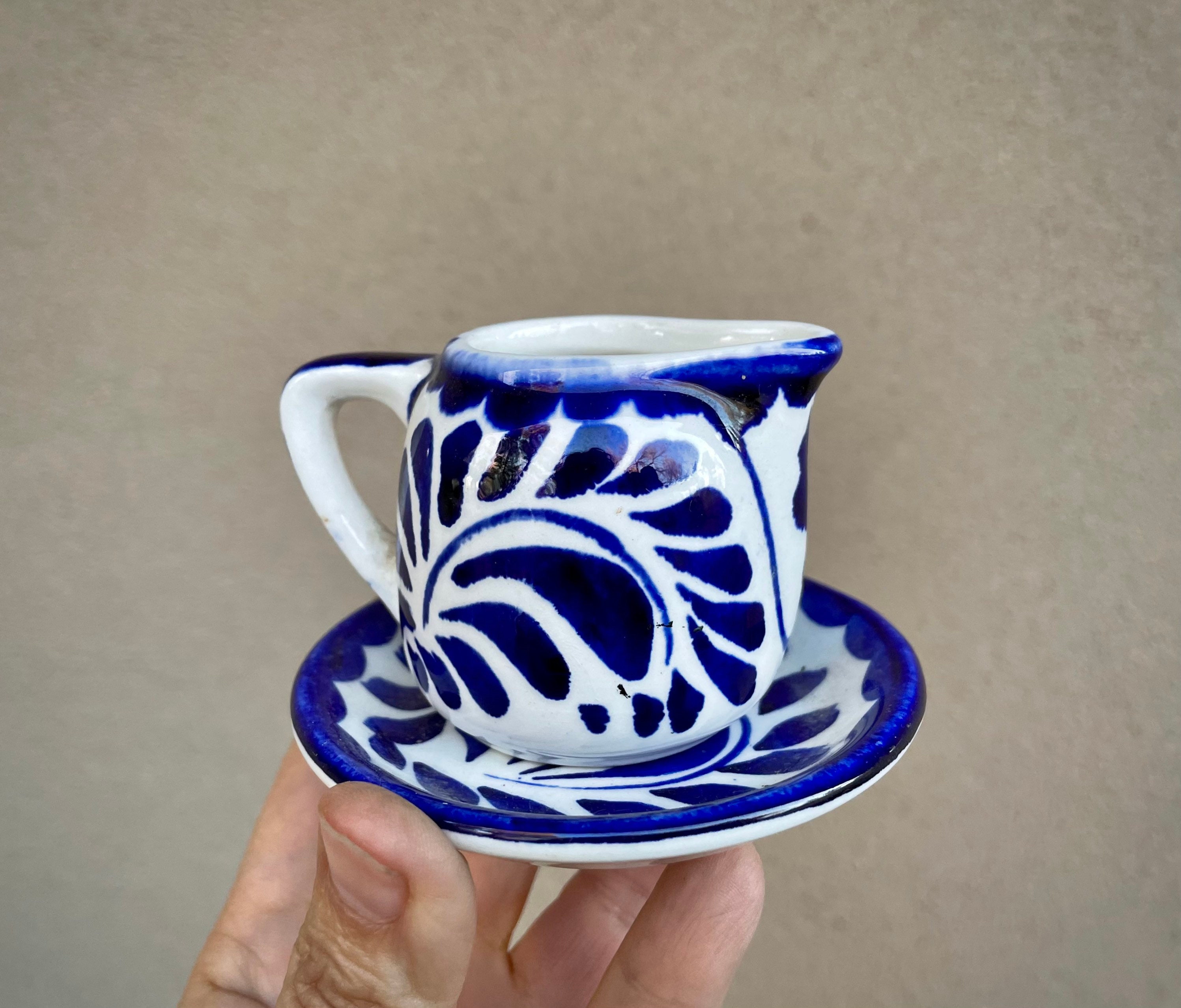 Mexican Anfora Puebla Blue Very Small Creamer and Saucer, Blue and ...