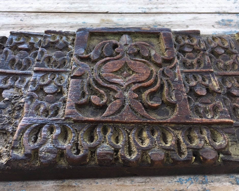 Vintage Carved Wood Pediment Architectural Element Peacock Art Shelf ...