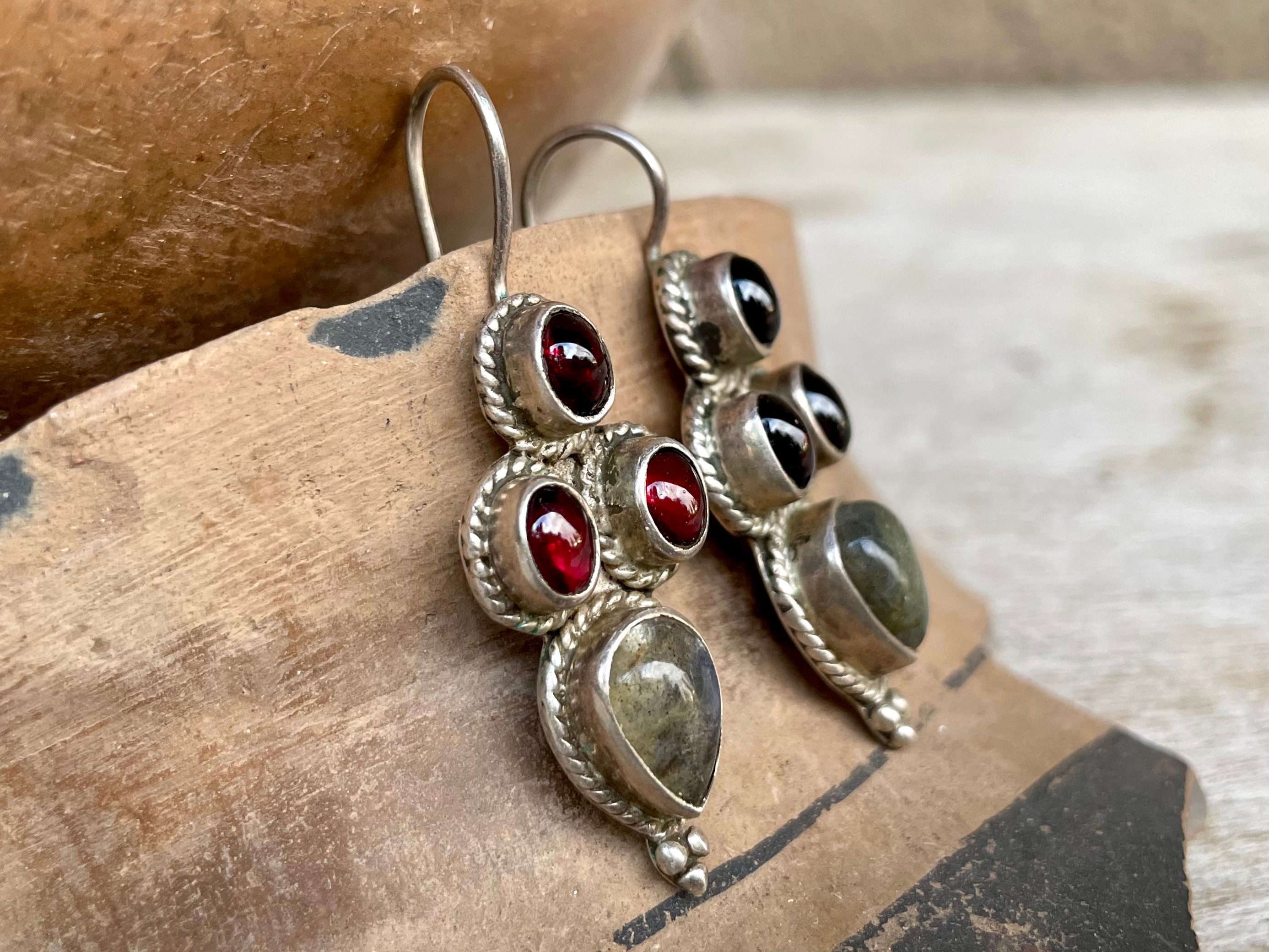 Sterling Silver Moonstone and Garnet Earrings, January June Birthday ...