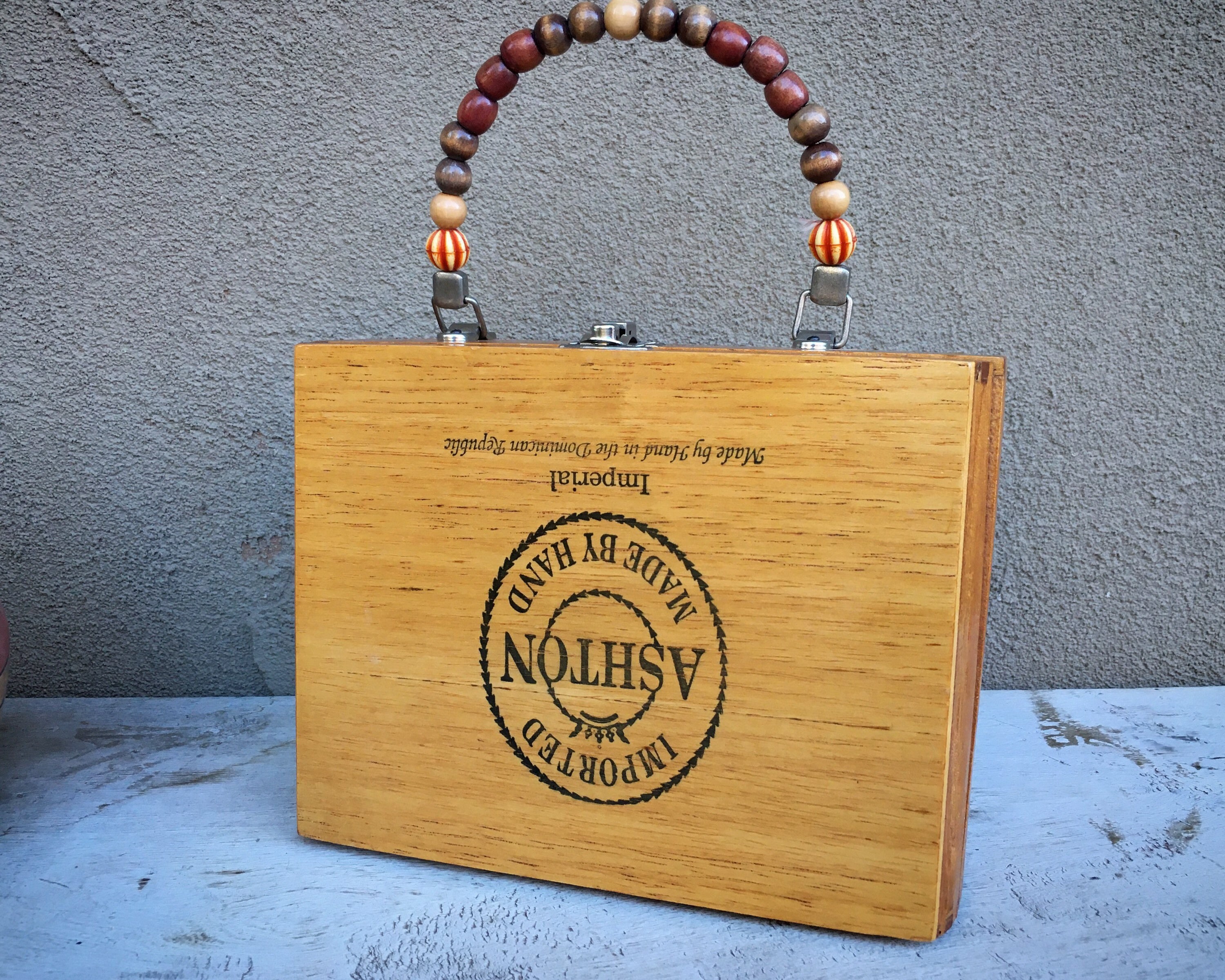 Cigar Box Purse with Botero Print Interior Mirror Beaded Handle ...