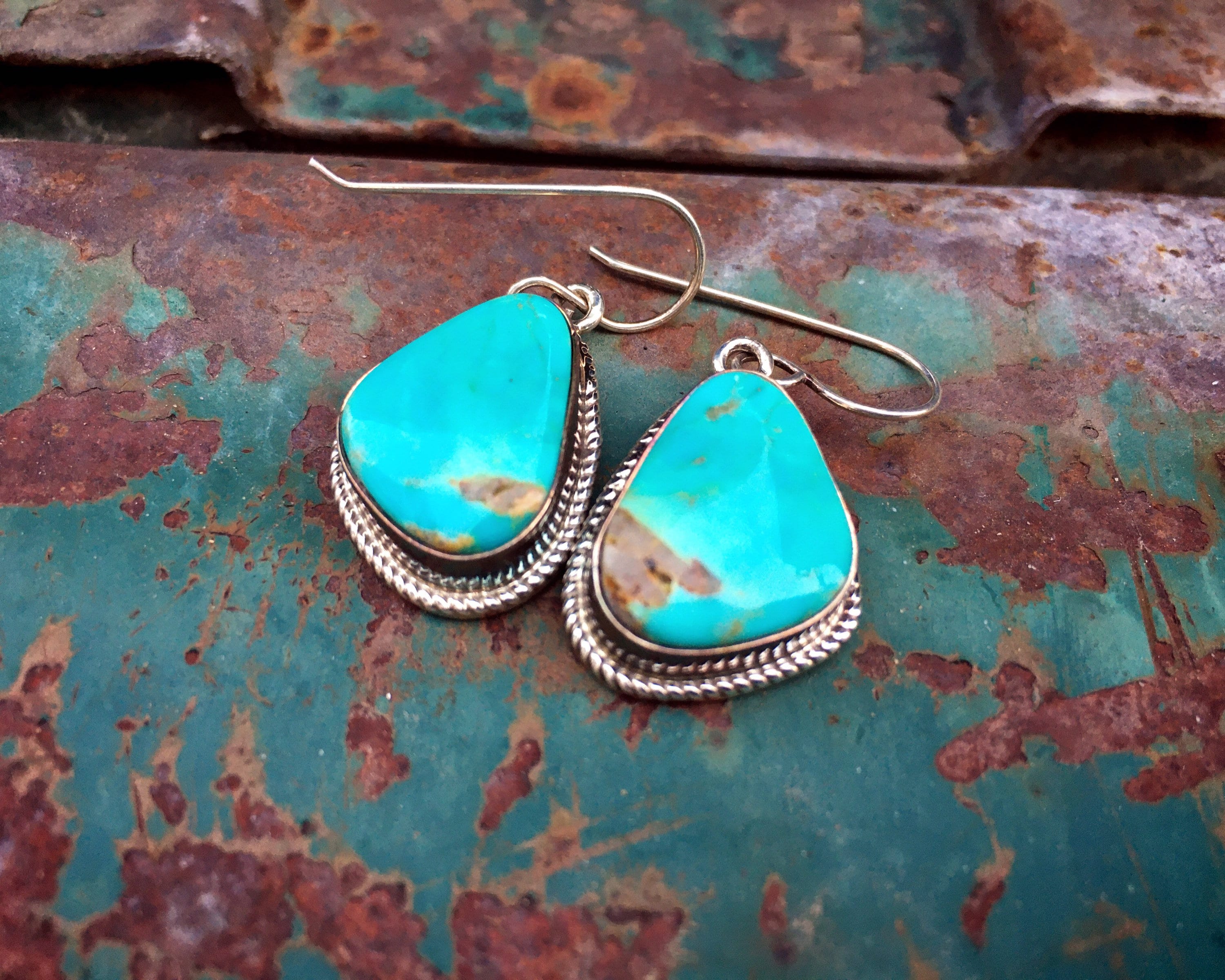 Small Simple Triangle Shaped Turquoise Earrings by Navajo Shirley Henry ...