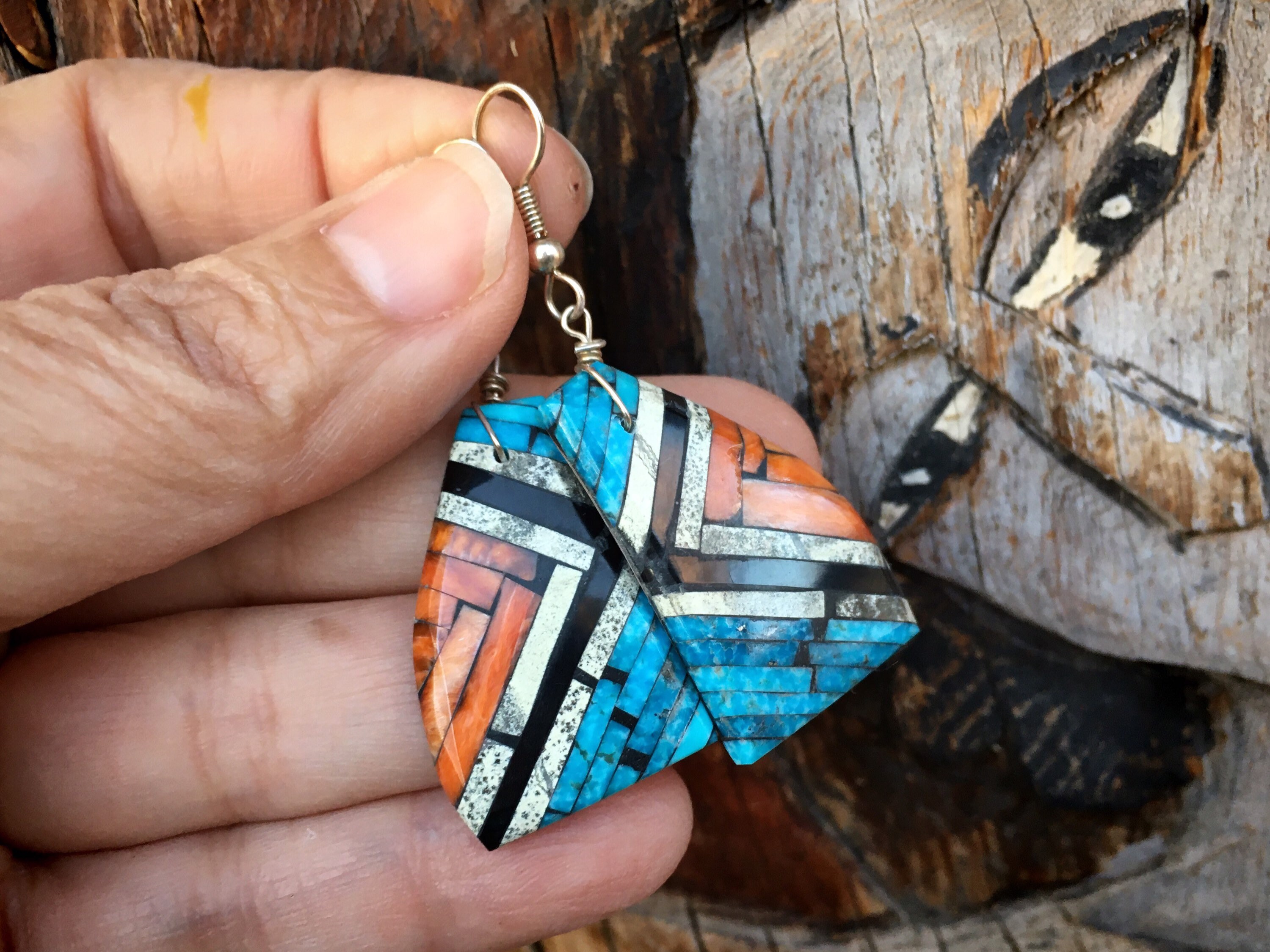 Turquoise Spiny Oyster Onyx Shell Slab Inlay Earrings, Santo Domingo ...