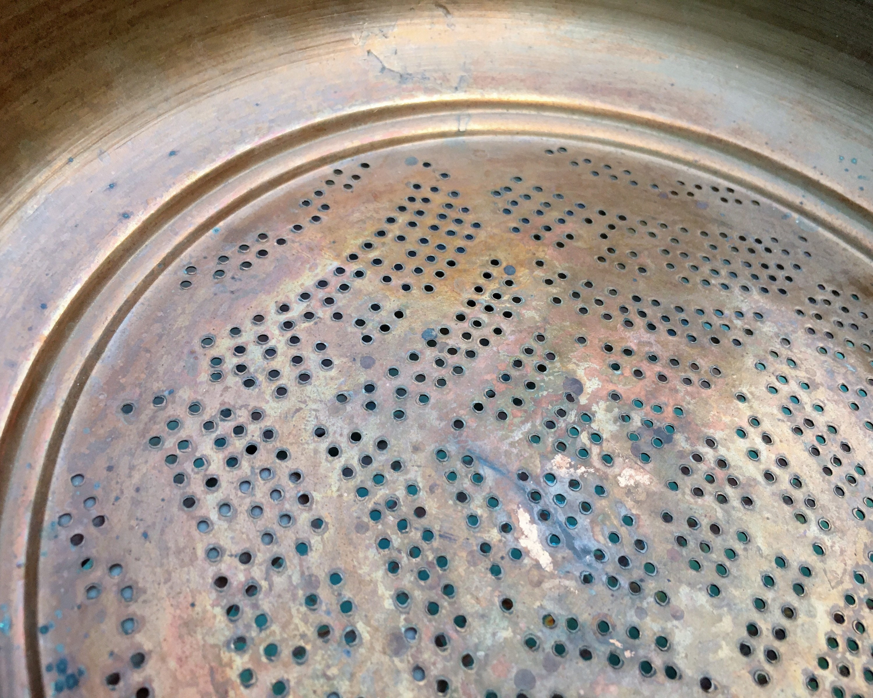 Heavy Vintage Copper Sieve Colander Wall Hanging, Rustic Kitchen Decor ...