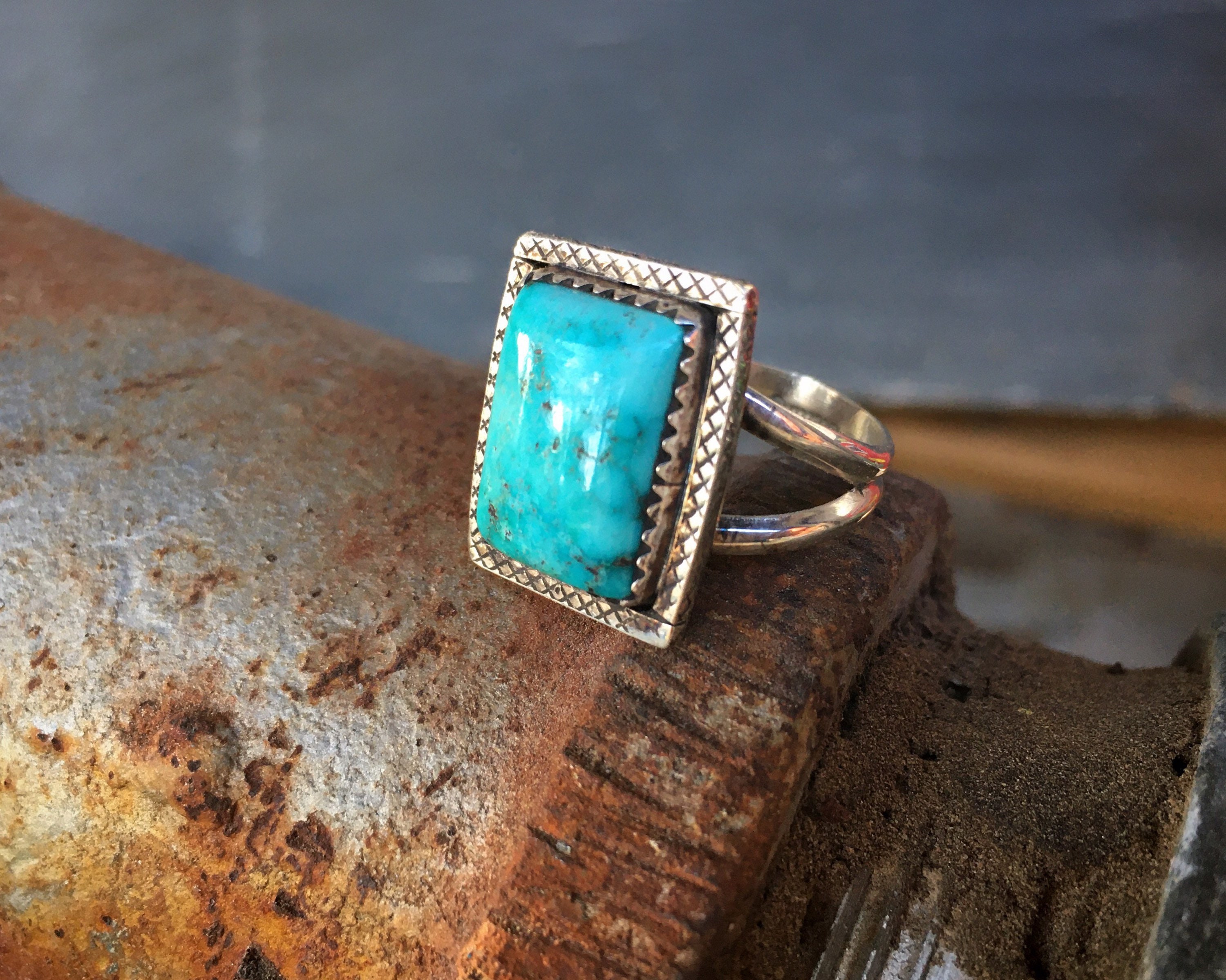 Size 6.75 Blue Turquoise Ring for Women, Southwestern Native American ...