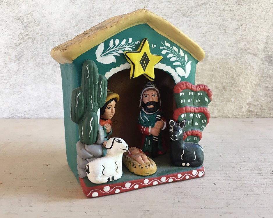 Peruvian Pottery Folk Art Nativity Scene in Manger Baby Jesus ...