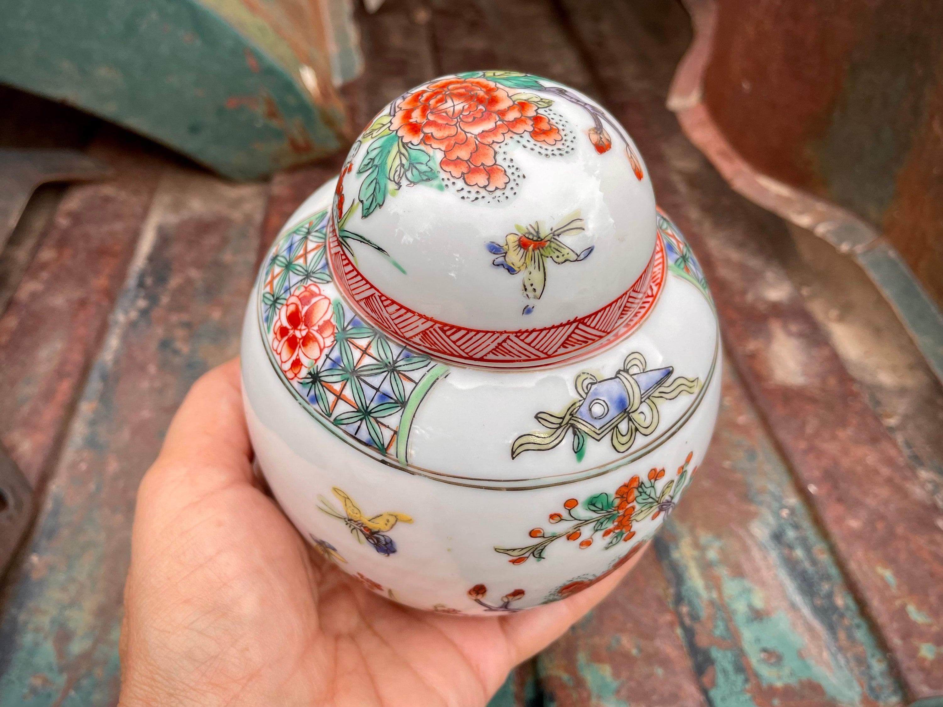 Vintage Small Japanese Porcelain Ginger Jar Hand Decorated Hong Kong ...