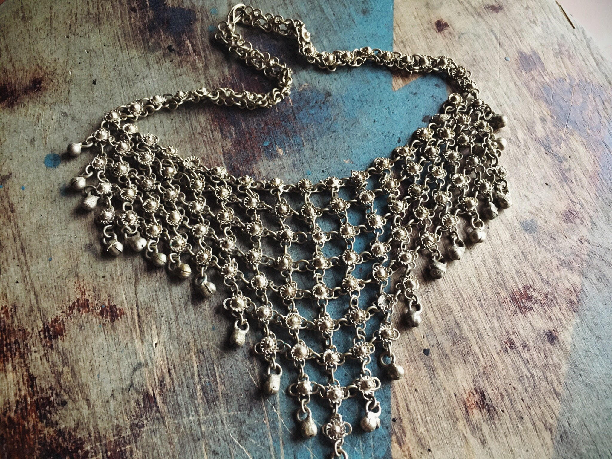 Vintage Tribal Silver Necklace Chainmail Gypsy Jewelry Bohemian Necklace Goddess Jewelry