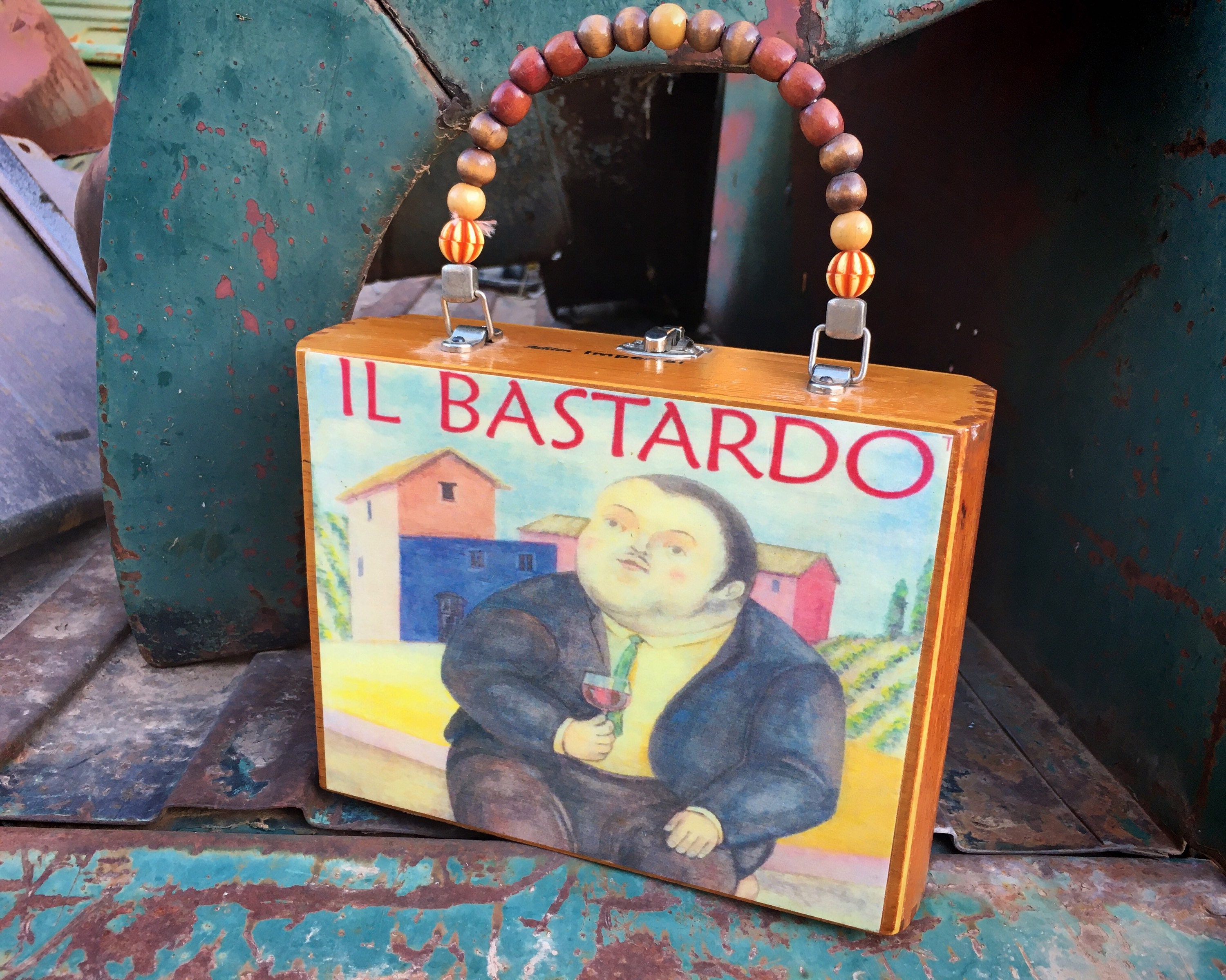 Cigar Box Purse with Botero Print Interior Mirror Beaded Handle ...