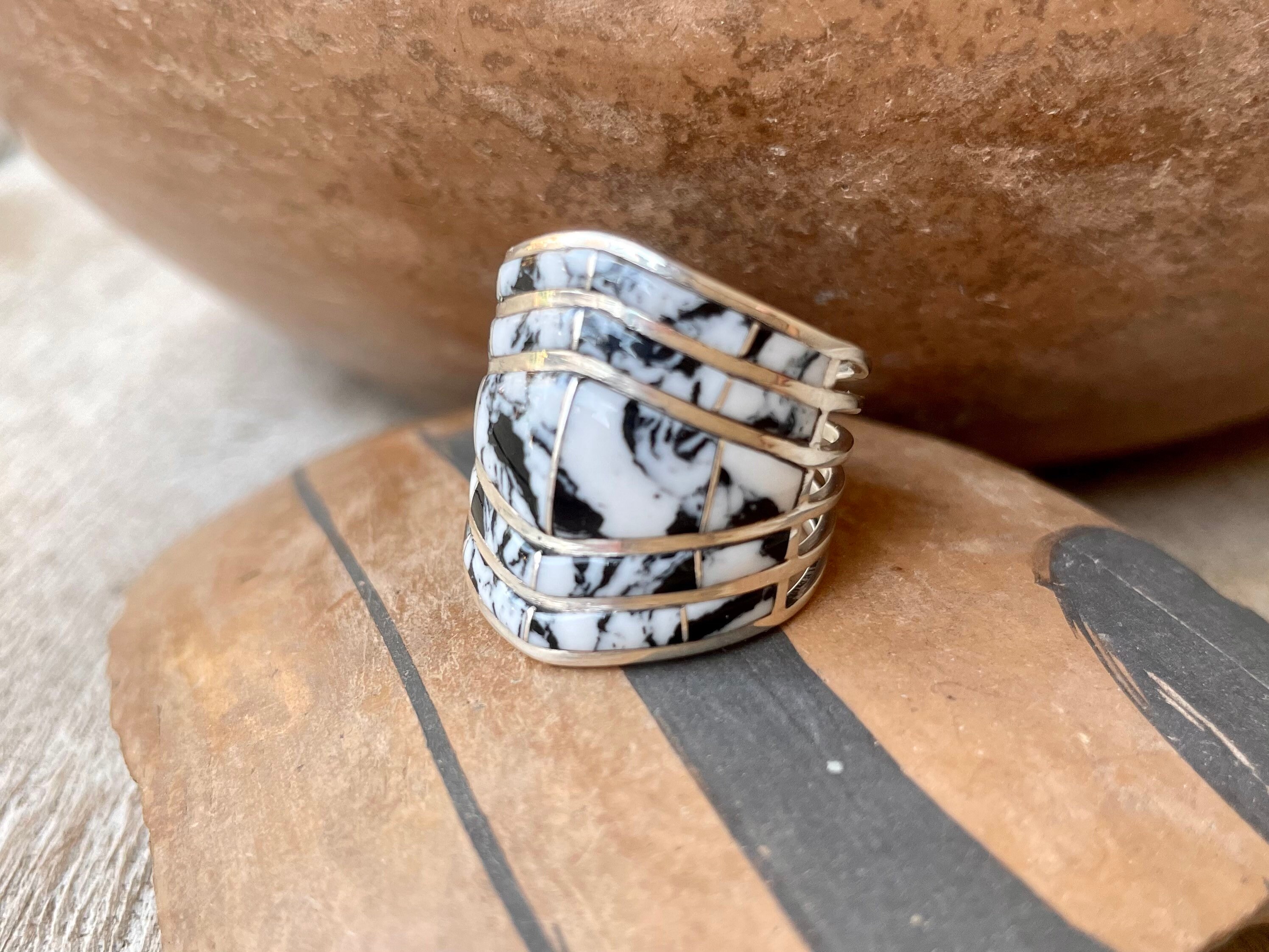 Navajo Andrew Enrico White Buffalo Band Size 8, Split Shank Channel ...