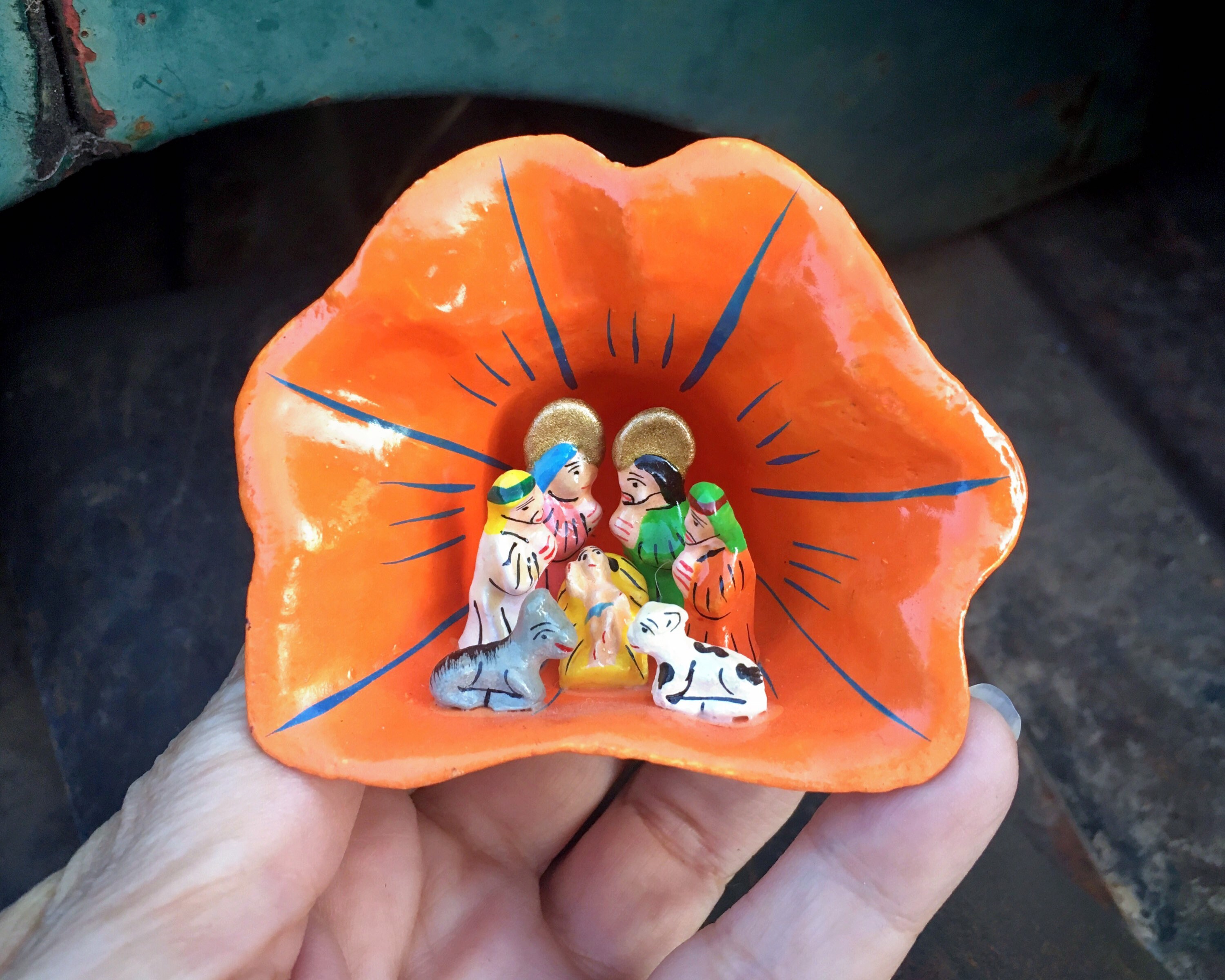 Vintage Peruvian Folk Art Tiny Nativity Scene in Potato Clay Flower ...