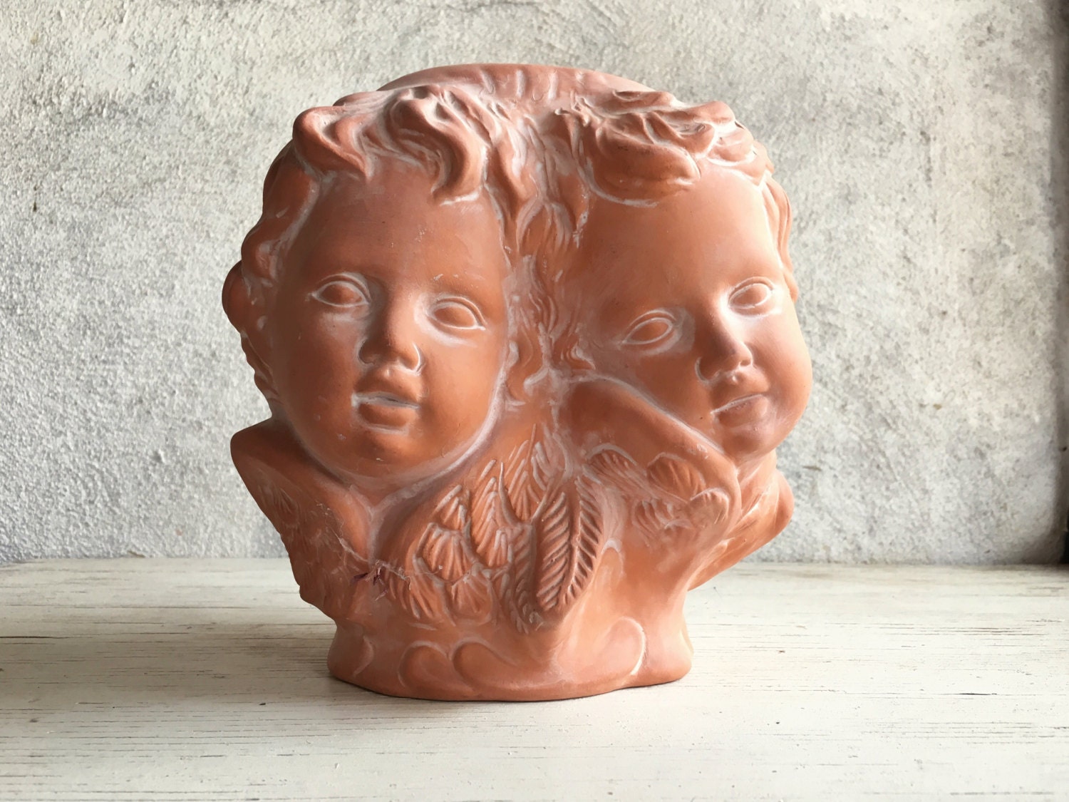 Vintage angel terracotta planter, Italian pottery cherub vase, rustic ...