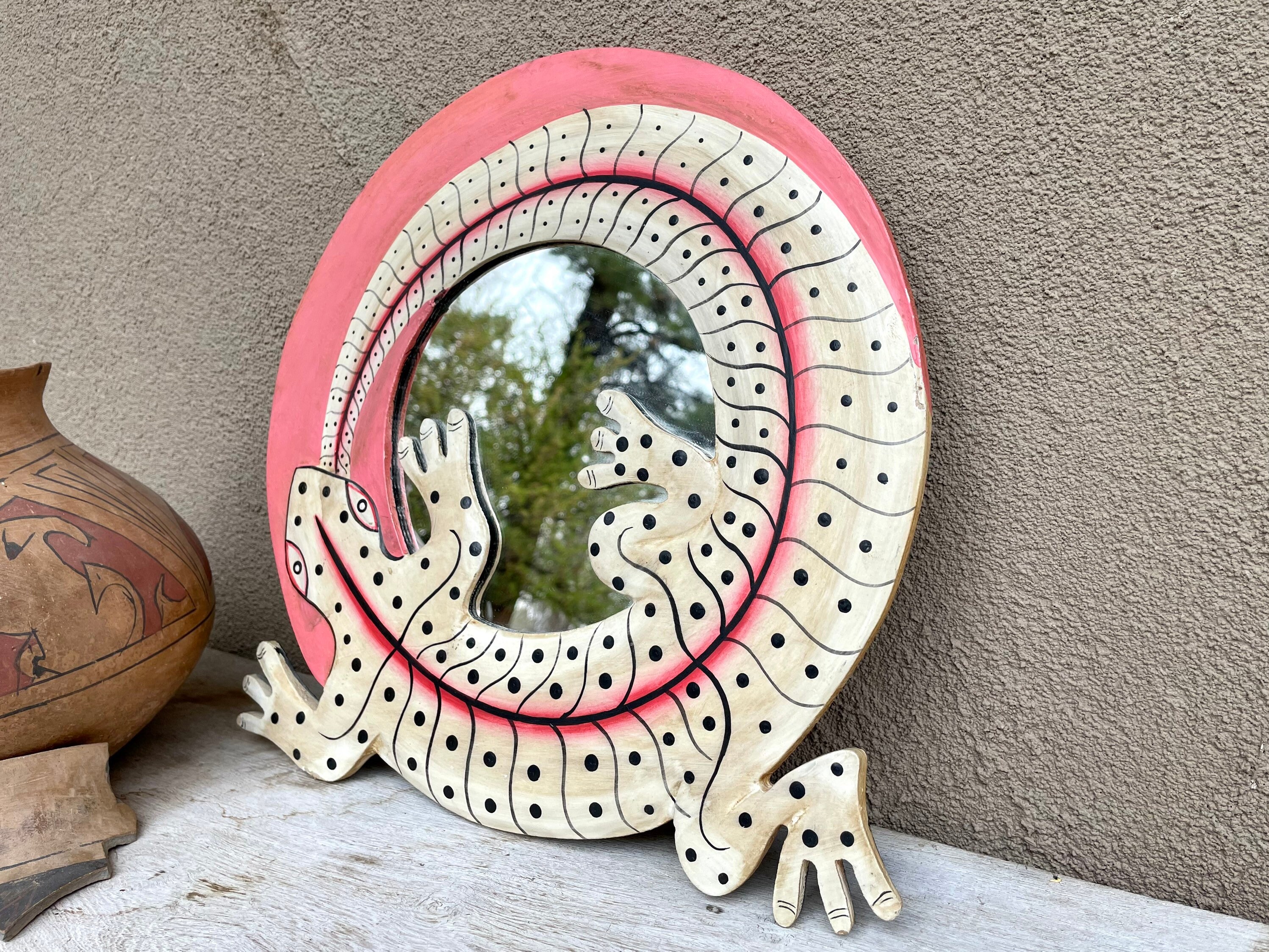 Vintage Pink Painted Lizard Wall Mirror from Indonesia, Reptile Gifts ...