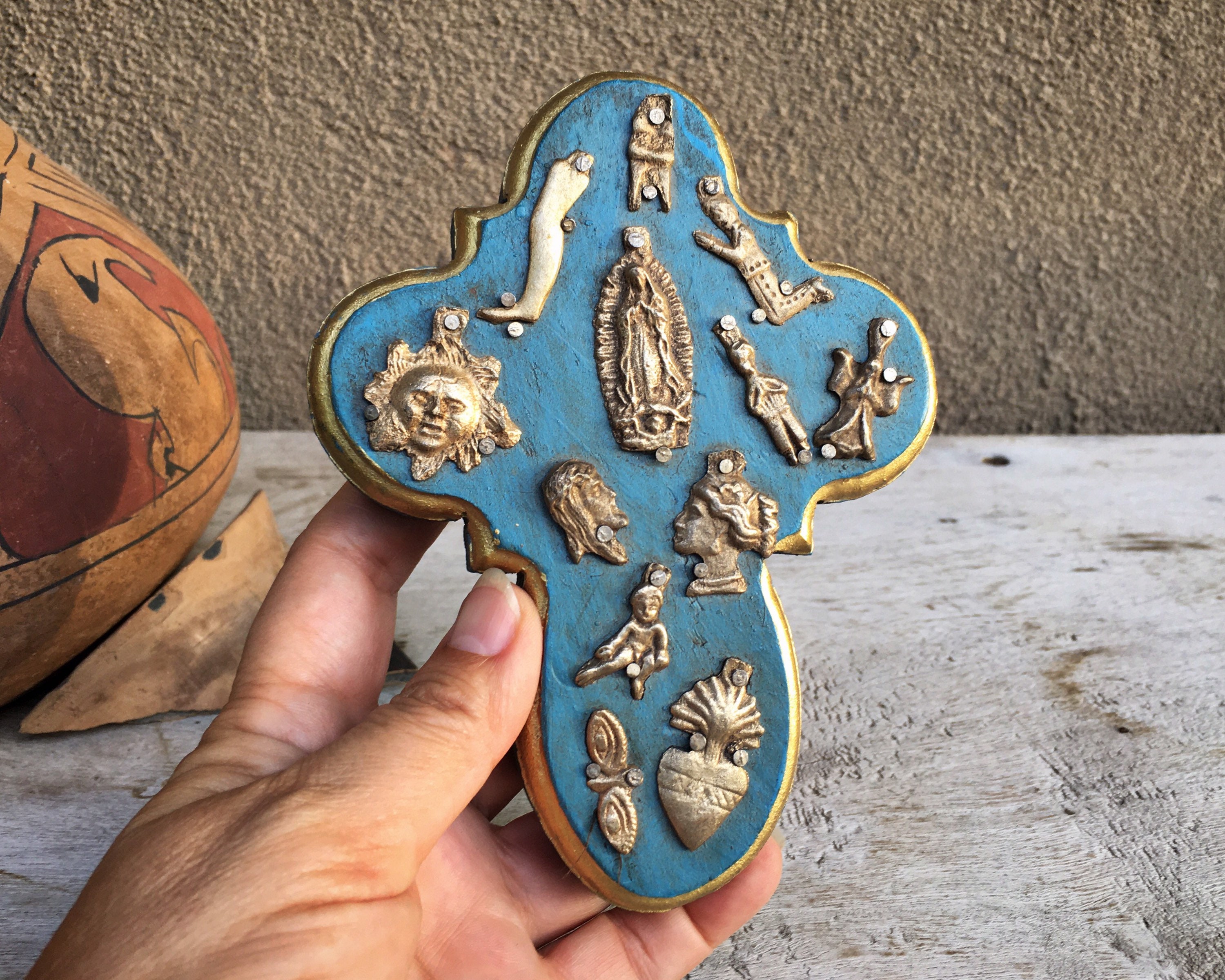 Small Mexican Milagro Cross Wall Hanging with Miracle Art Religious ...