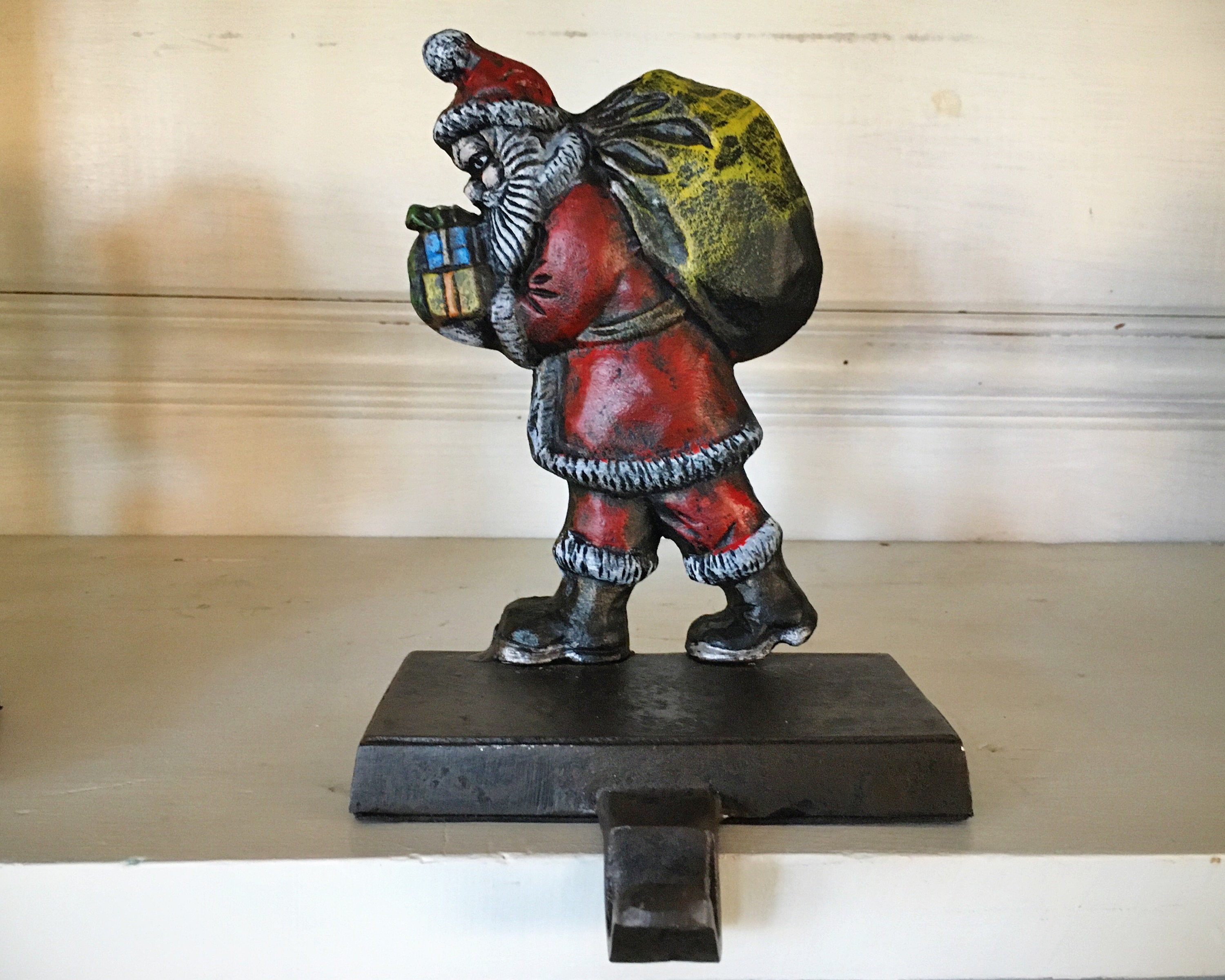 Three Cast Iron Santa Claus Stocking Holders for Mantle, Vintage ...