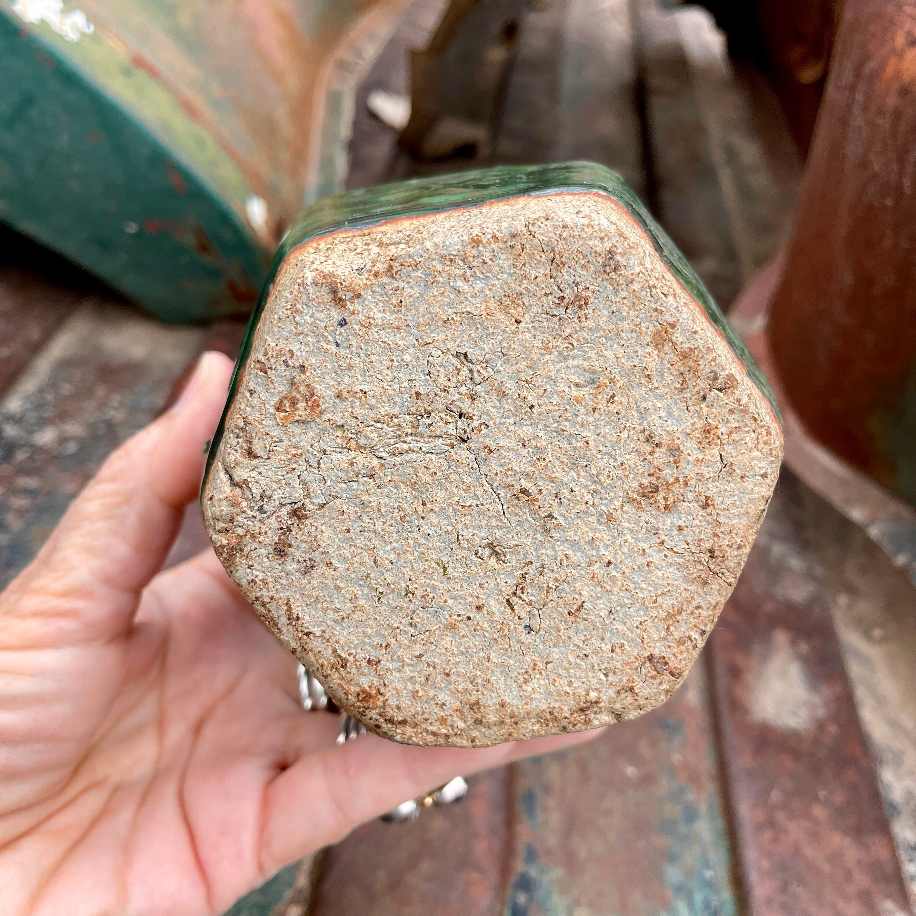 Small Vintage Chinese Shiwan Pottery (Chip at Base) Green Glazed Ginger ...