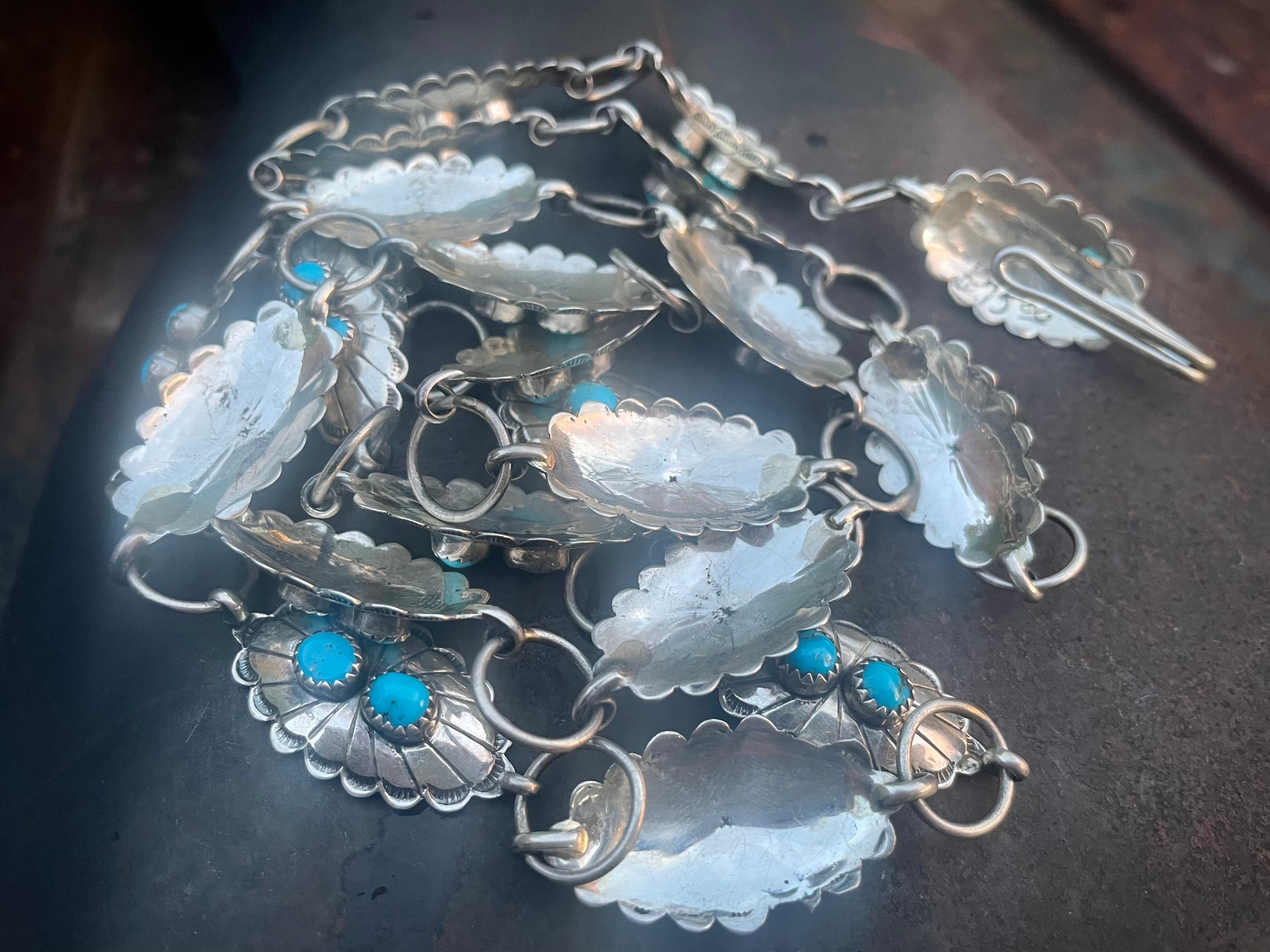 Vintage Sterling Silver Turquoise Concho Link Belt Approx 32 with ...