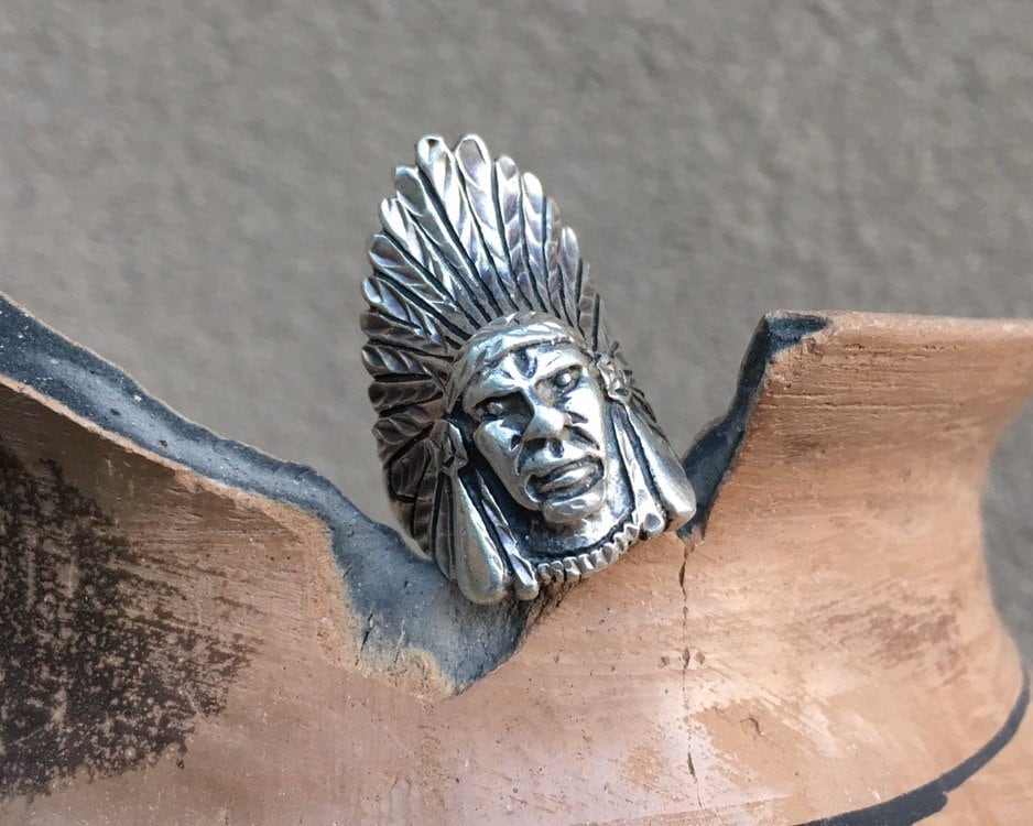 Signed Sterling Silver Native American Indian Chief Ring Size 6.5 ...