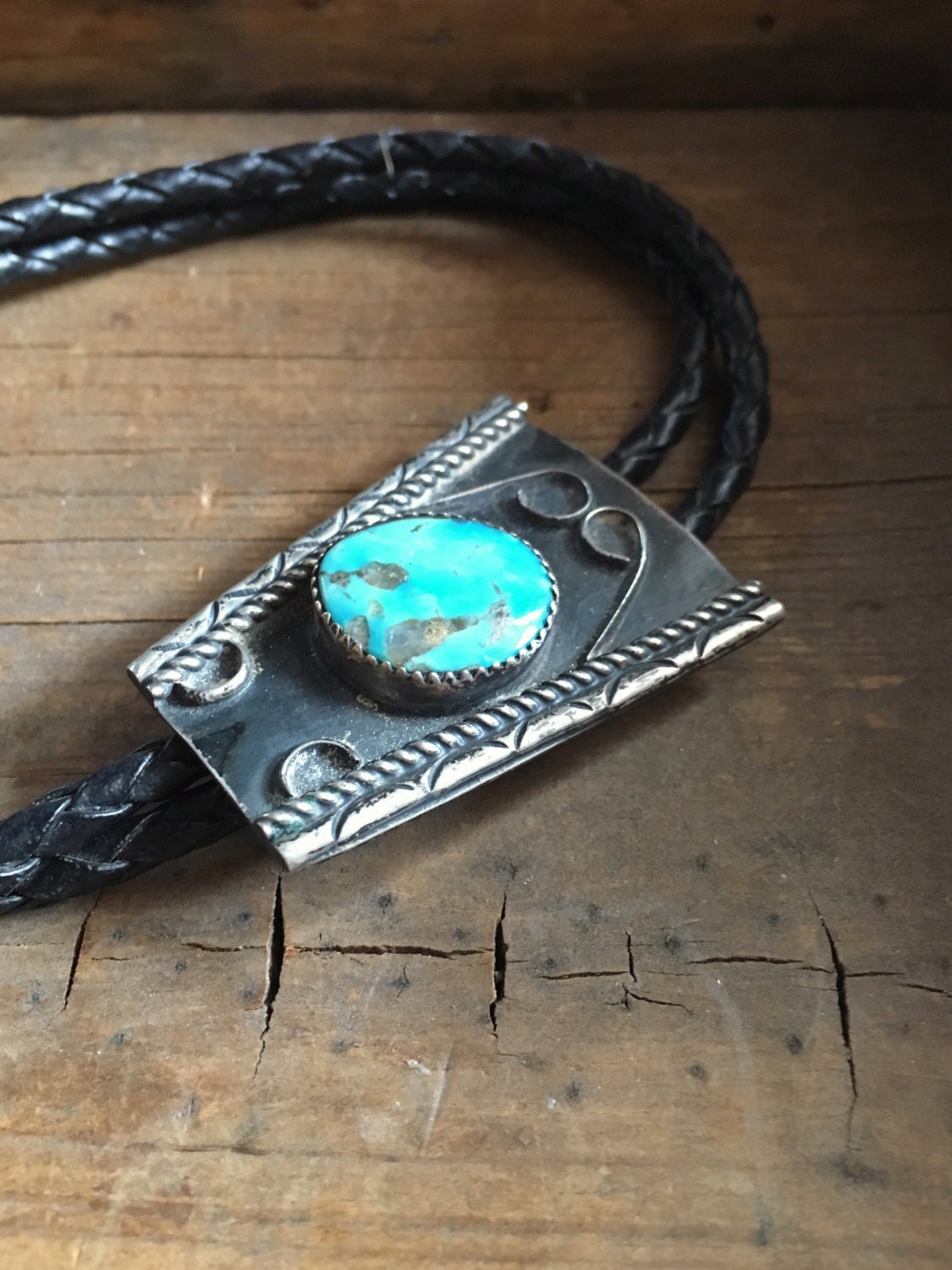 Vintage turquoise silver bolo tie, unisex Western tie, Old Pawn ...