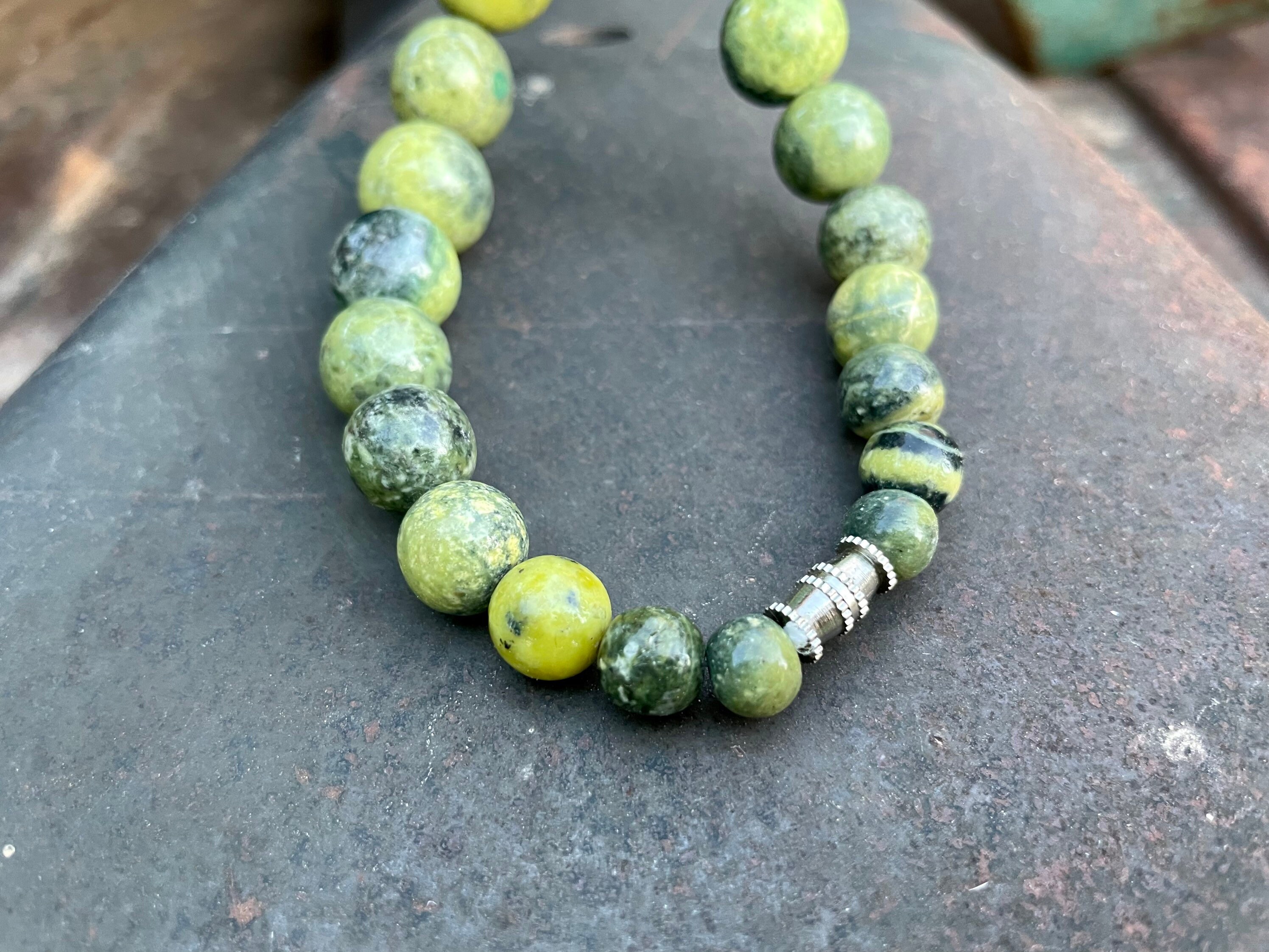 Vintage Heavy Green Serpentine Bead Necklace Approx 19 with Barrel ...