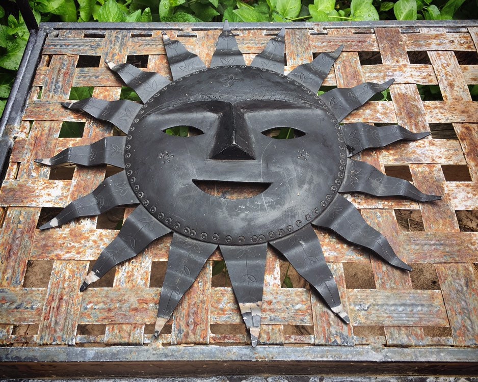 Rusty Metal Wall Art Smiling Sun Rustic Decor Outdoor Wall Art, Patio ...