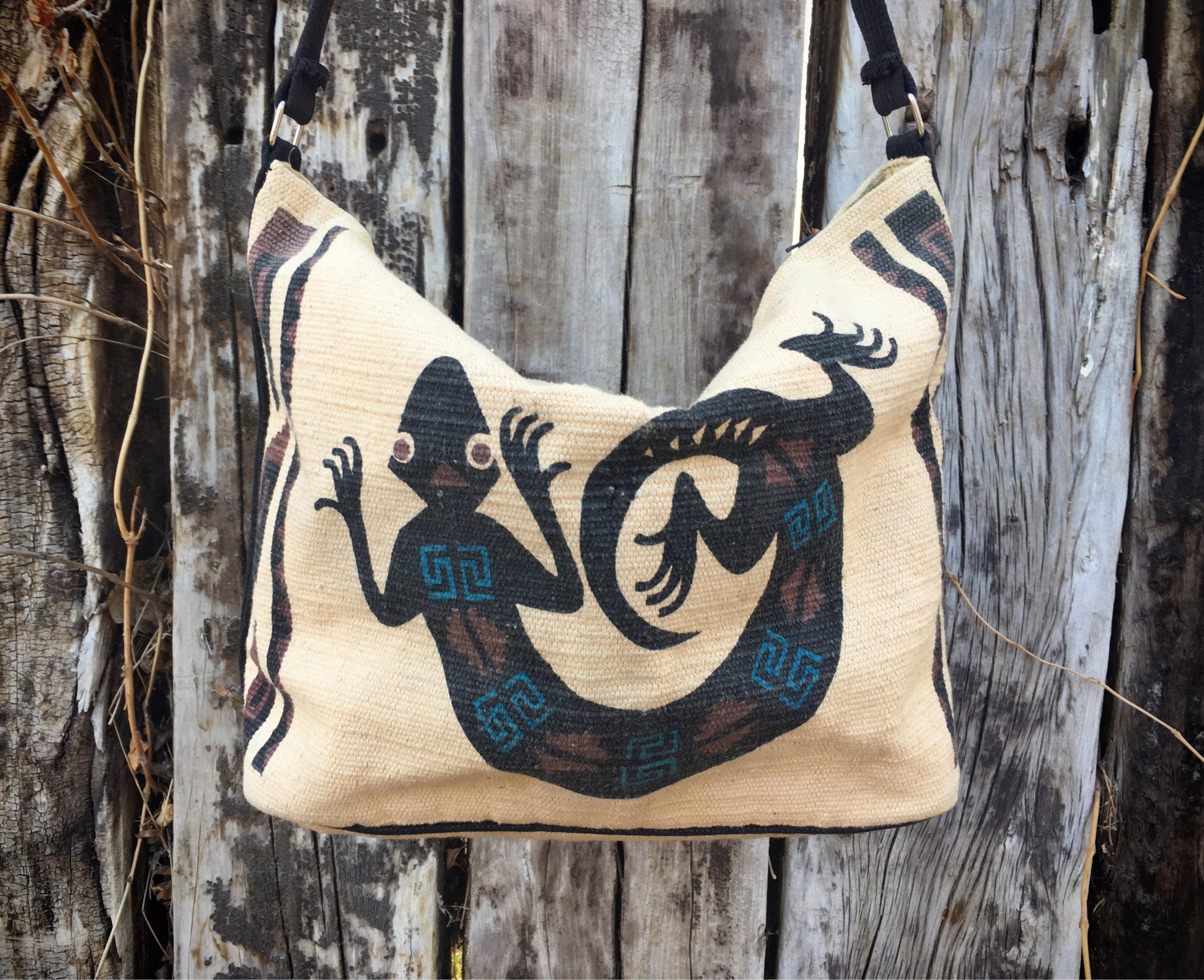Vintage Southwestern Purse Lizard Totem Woven Cotton, Reptile Lover ...