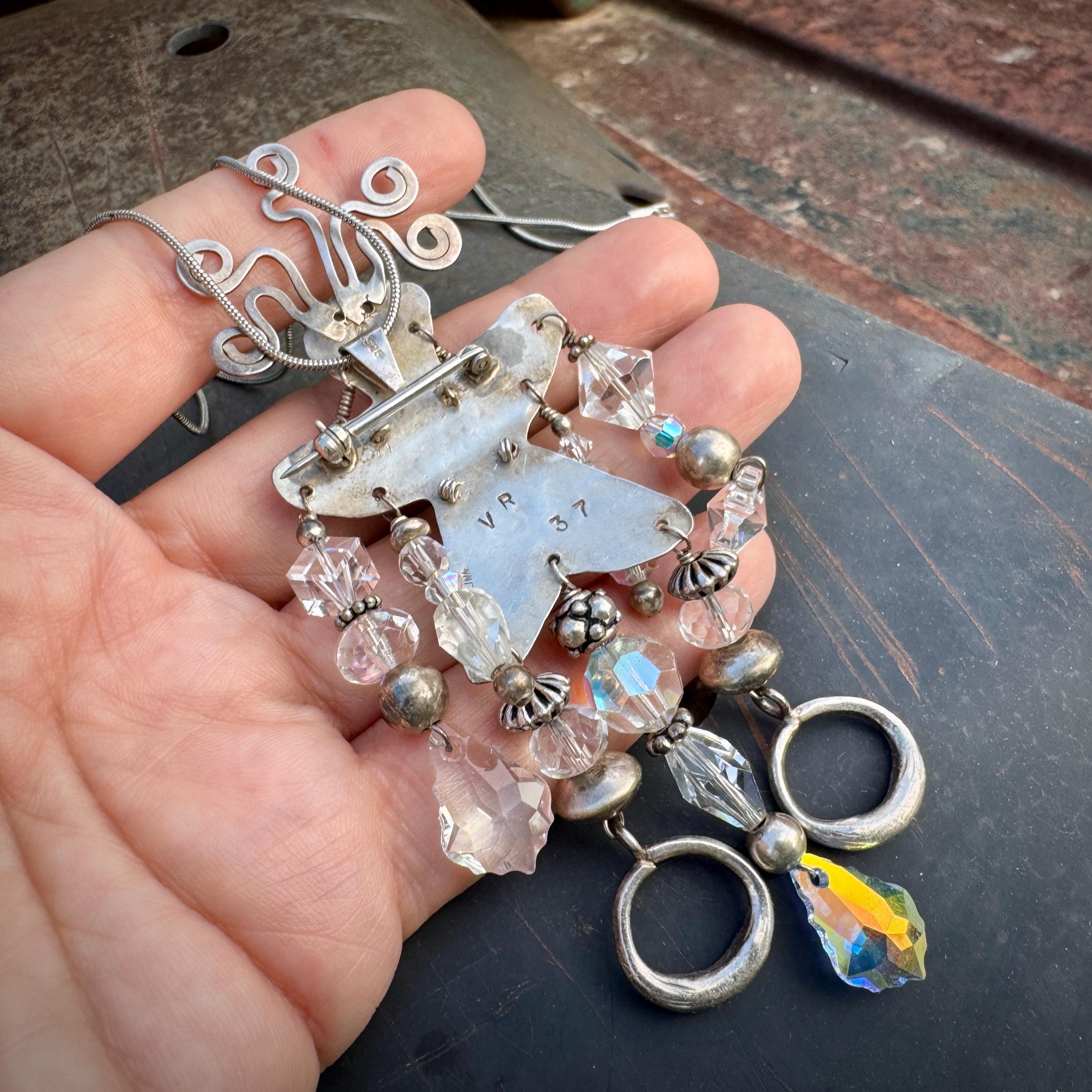 1980s Artisan Sterling Silver Lady Pendant Necklace with Beads ...