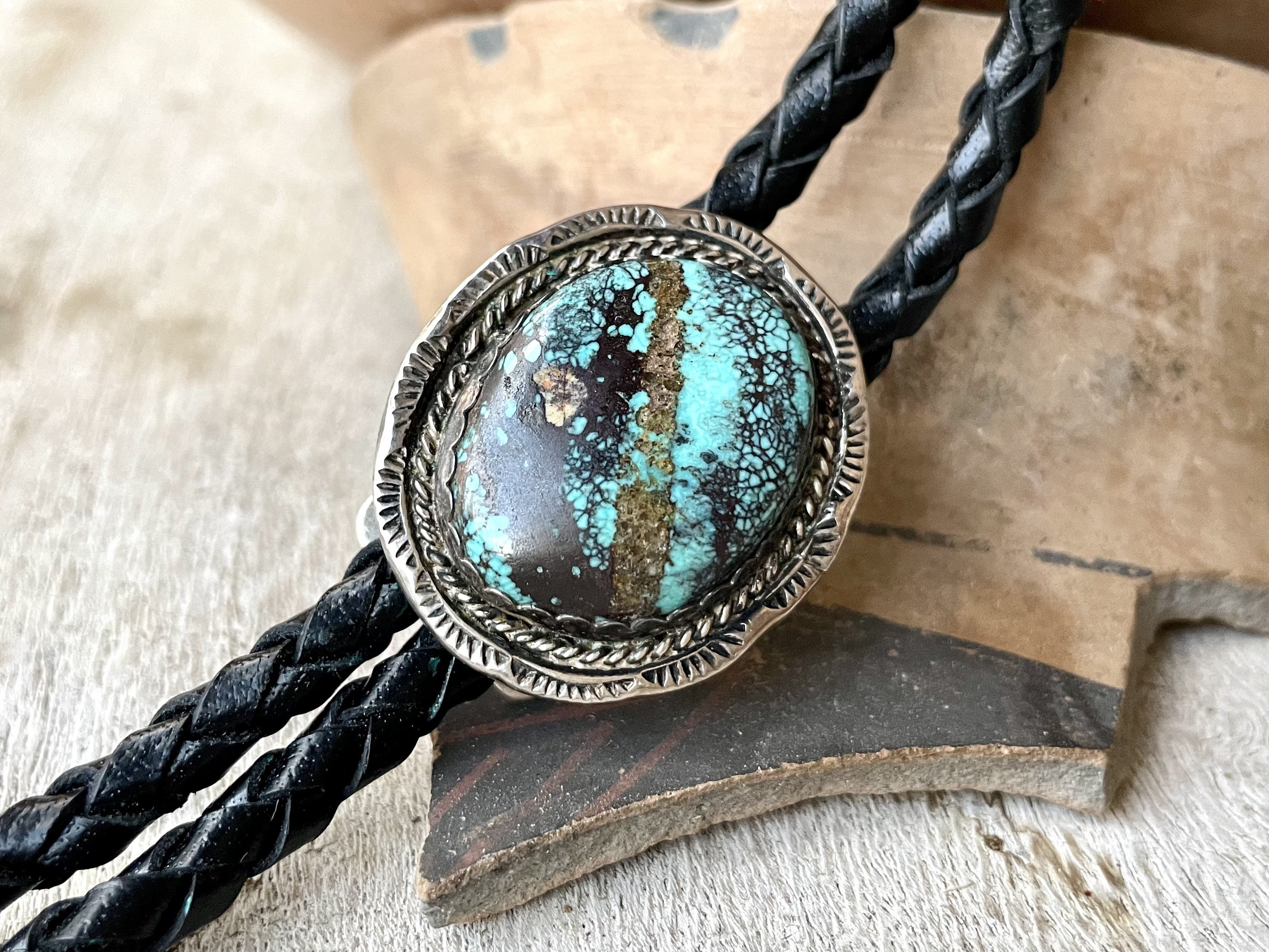 Vintage Spiderweb Turquoise Sterling Silver Smallish Bolo Tie Men Women ...