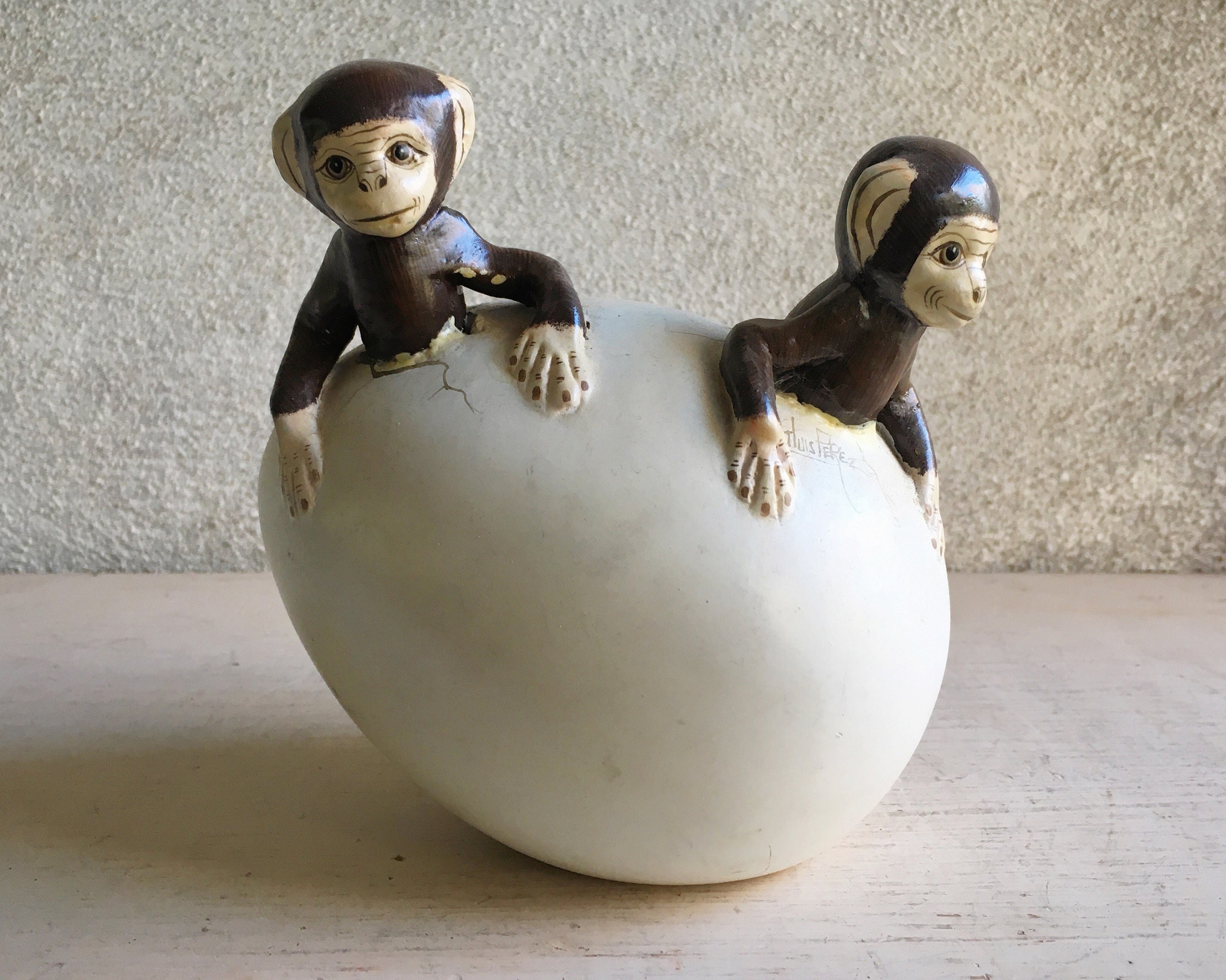 Mexican Pottery Art Sculpture of Monkey Emerging from Egg in Style of ...
