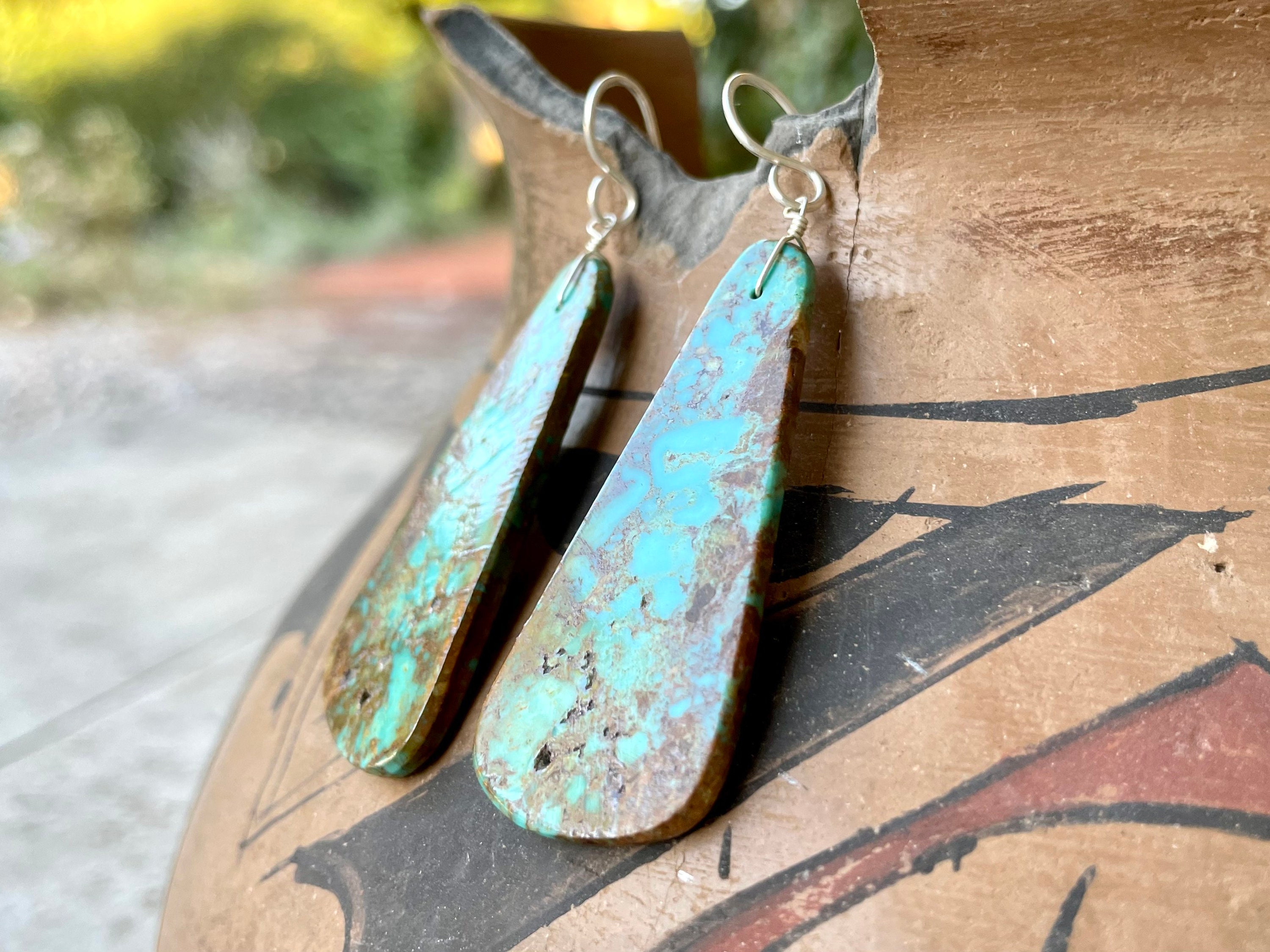Slab Matrixed Turquoise Earrings, Native American Indian Jewelry Santo ...