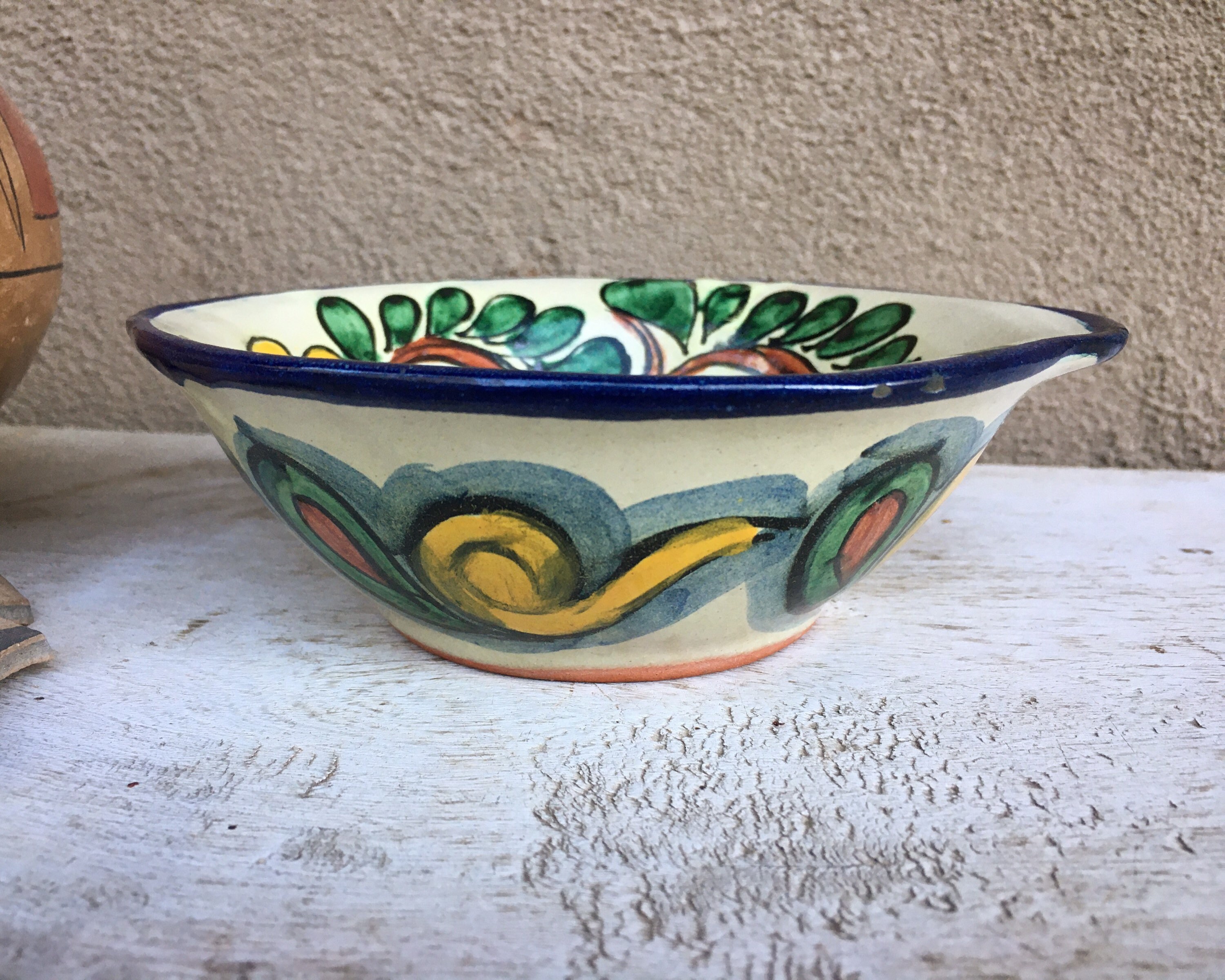 Vintage Mexican Talavera Pottery Bowl Trinket Dish 6 Blue and Yellow ...