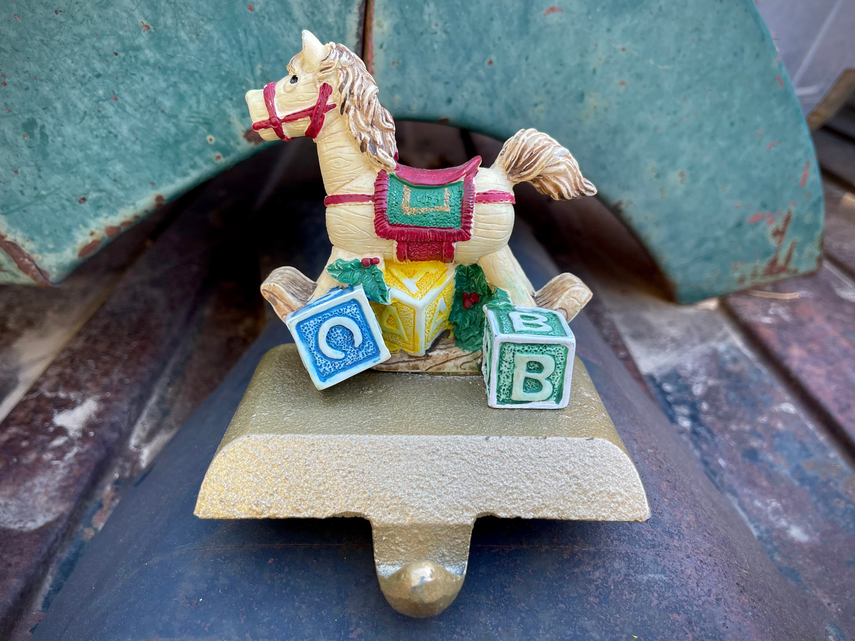 Cast Iron and Resin Toy Horse ABC Stocking Holder for Mantle, Vintage ...