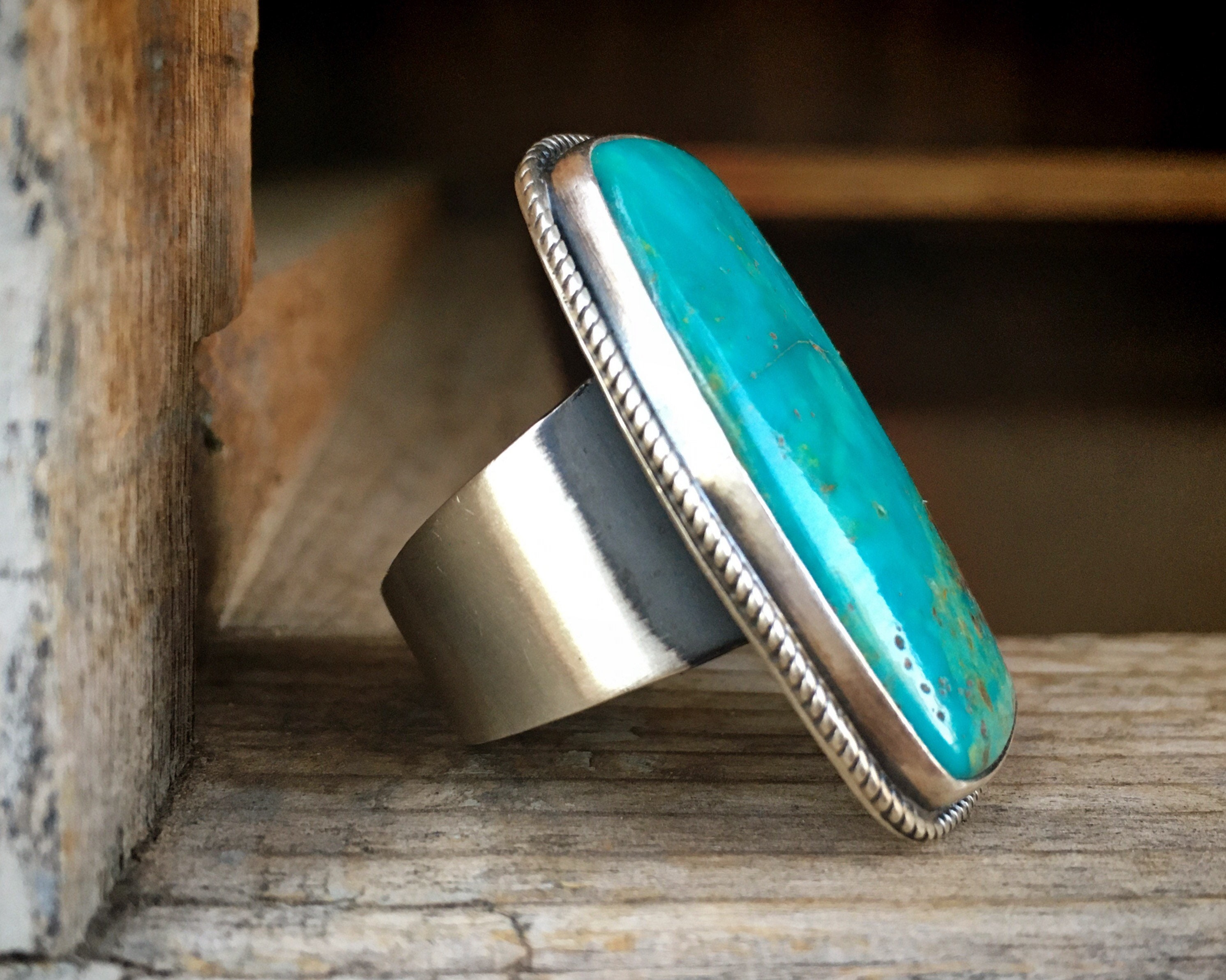 Large Rectangular Turquoise Ring for Women or Men Size 10, Navajo ...