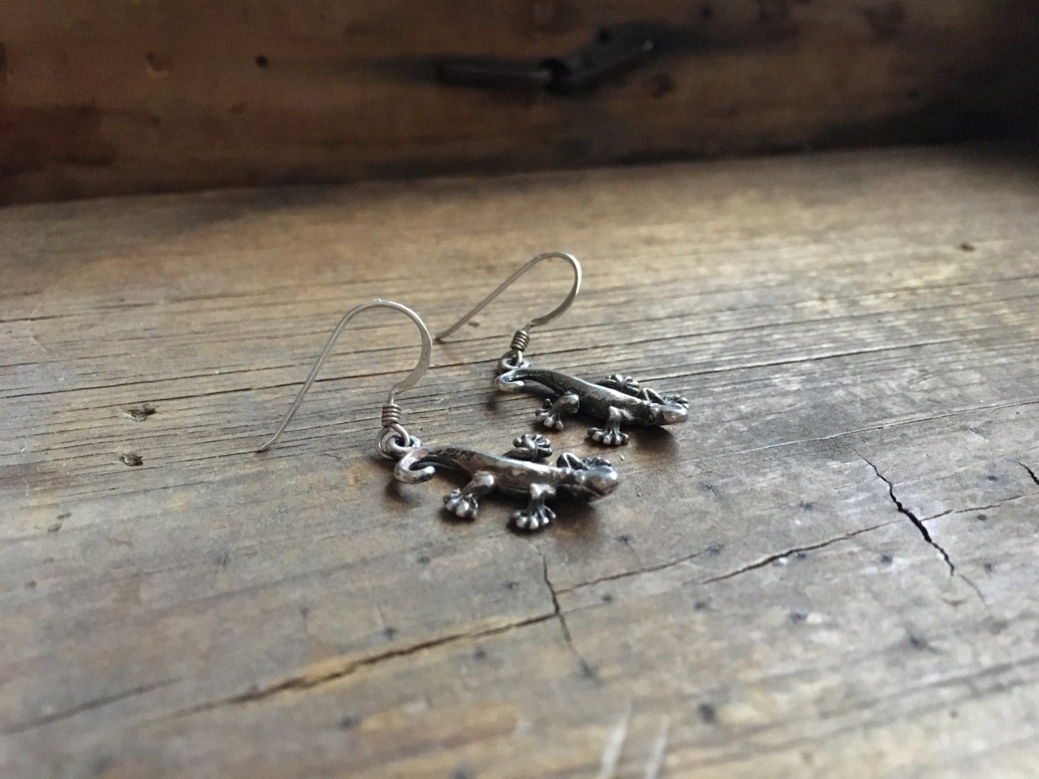 Vintage sterling silver gecko earrings lizard totem jewelry reptile ...